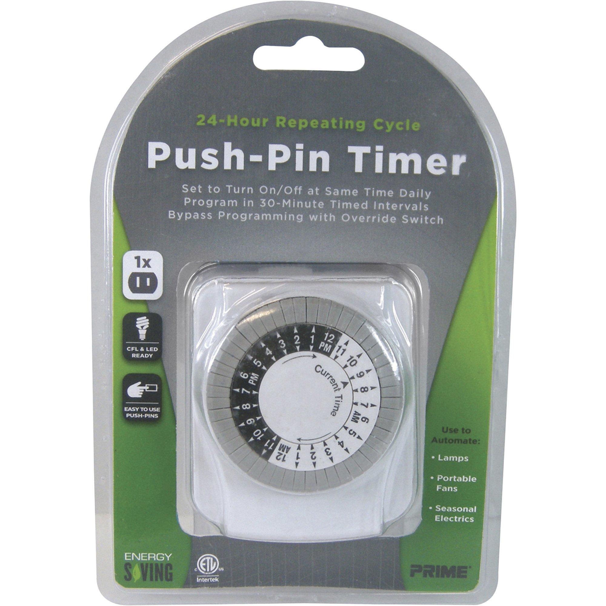 Prime Wire & Cable 24-Hour Push-Pin Timer — One Outlet, Model# TNI2412 ...
