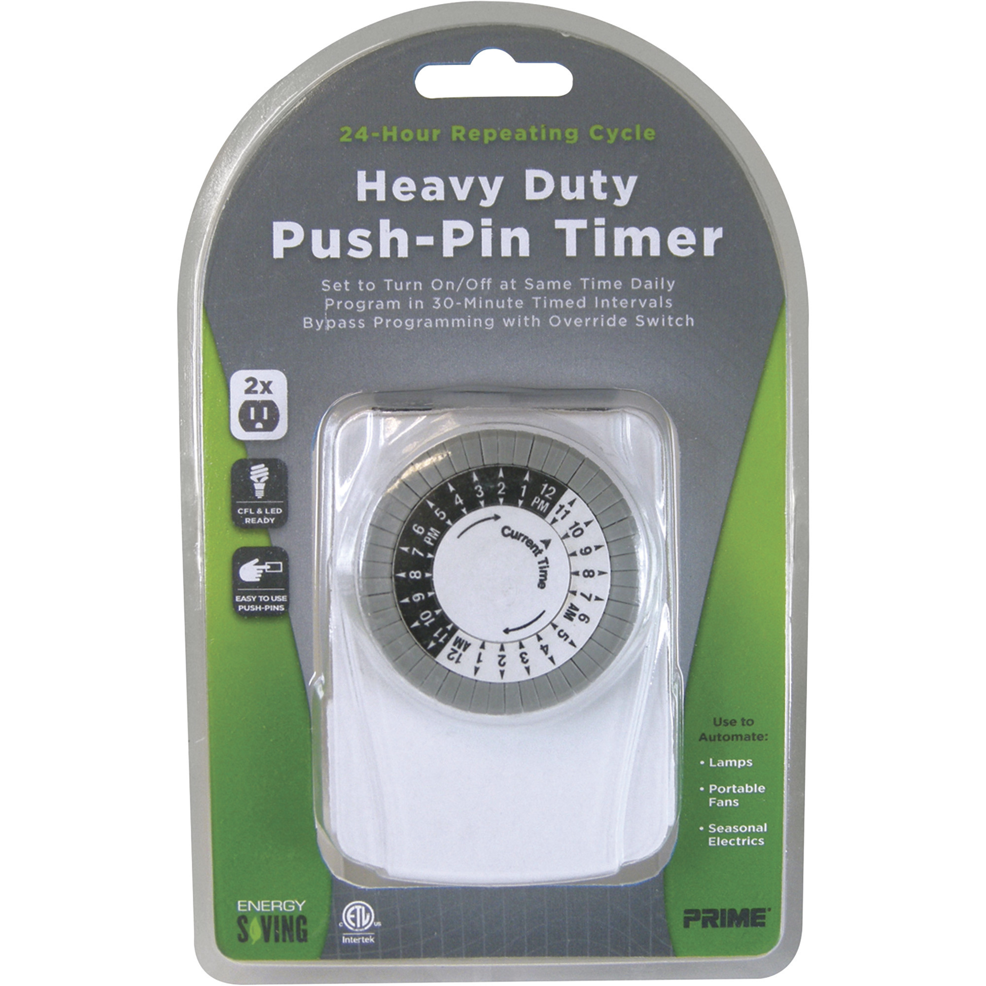 Prime Wire & Cable 24-Hour Push-Pin Timer, Two Outlets, Model# TNI2423 ...
