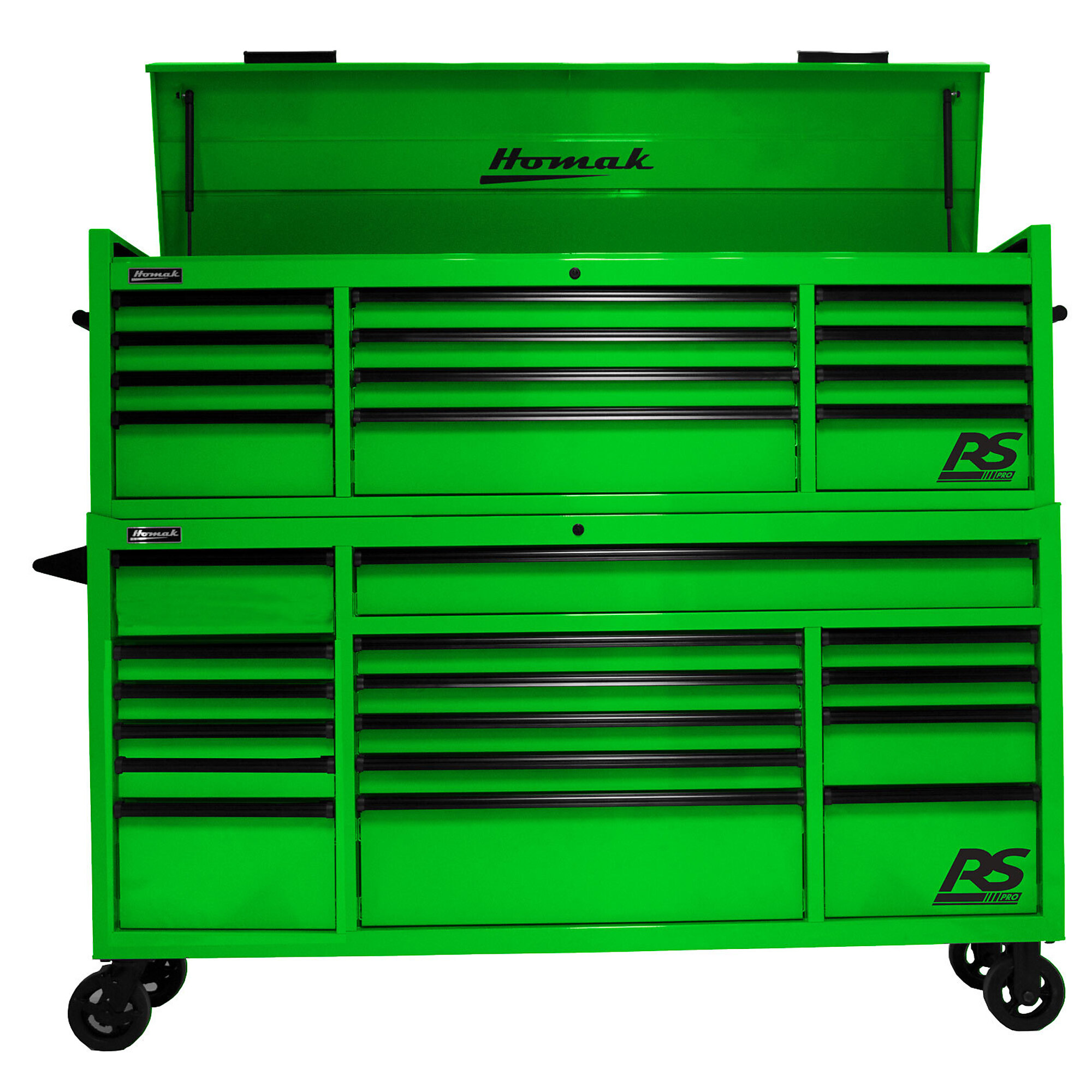 Homak RS Pro, 72in. RS PRO 12 DR TOP CHEST WITH OUTLET-LIME GREEN, Width 71.5 in, Height 21.375 ...