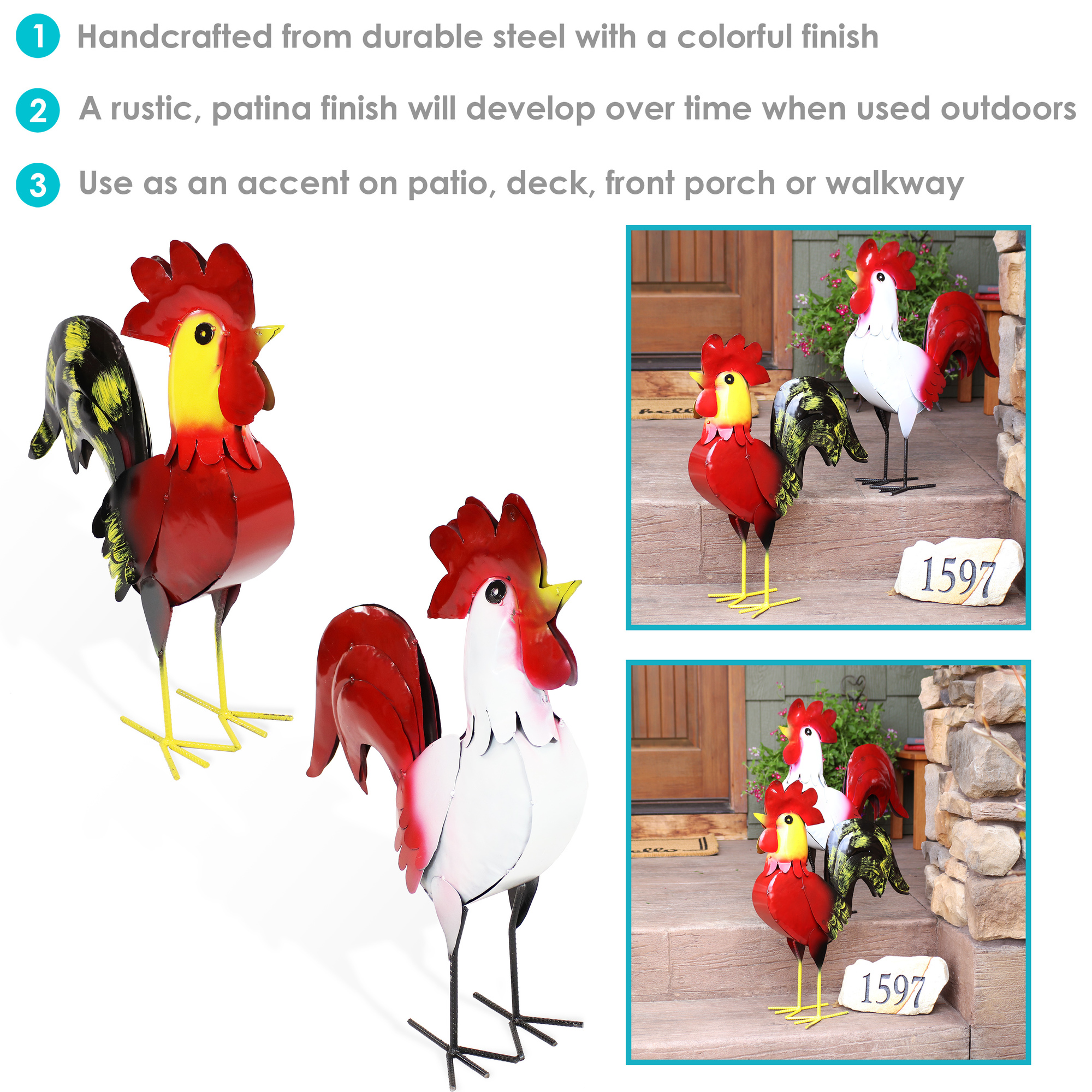 Sunnydaze Decor, Lewis and Cluck Metal Rooster Statues, Model# CUE-136 ...