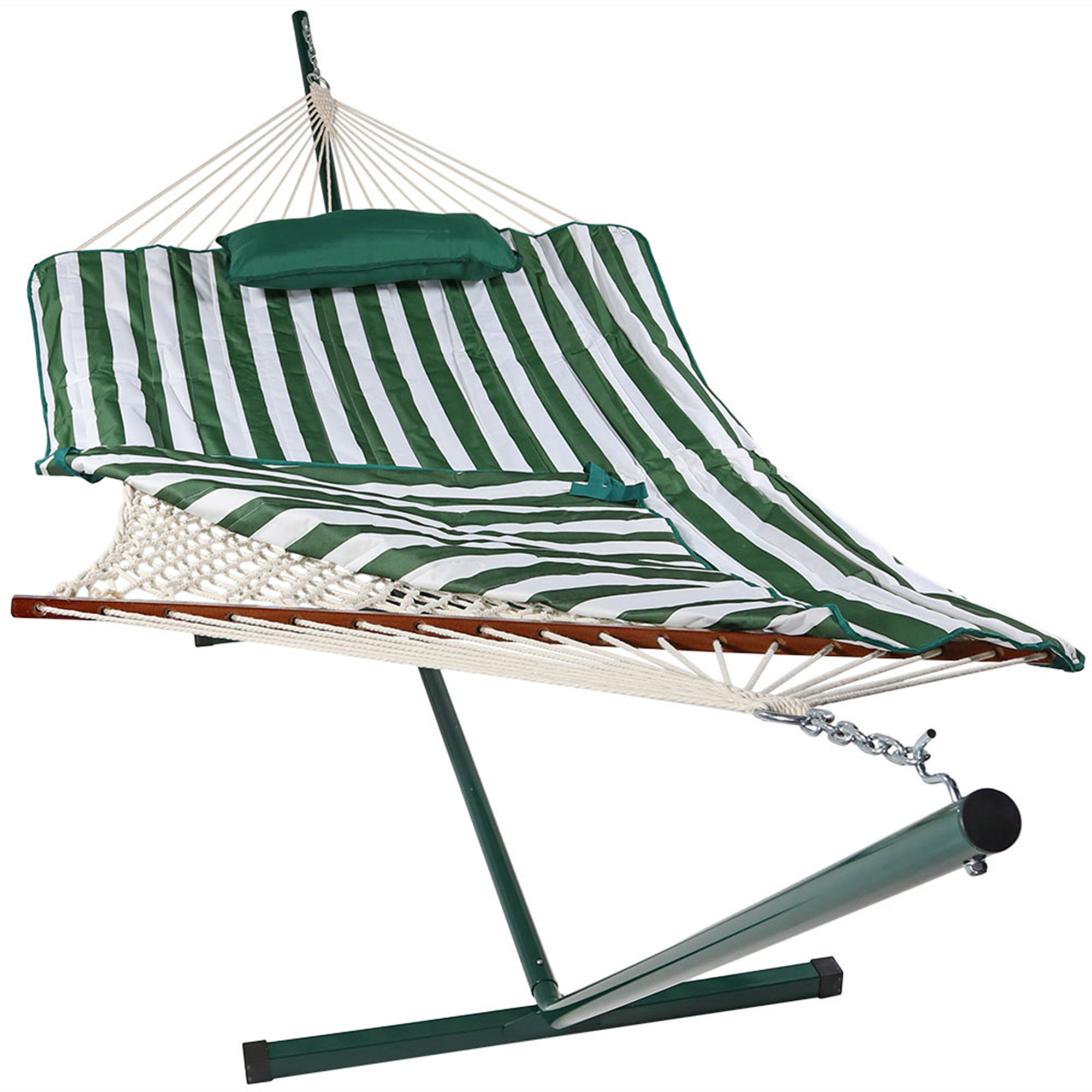 Sunnydaze Decor, Rope Hammock with 12ft. Stand - Green White Stripe ...