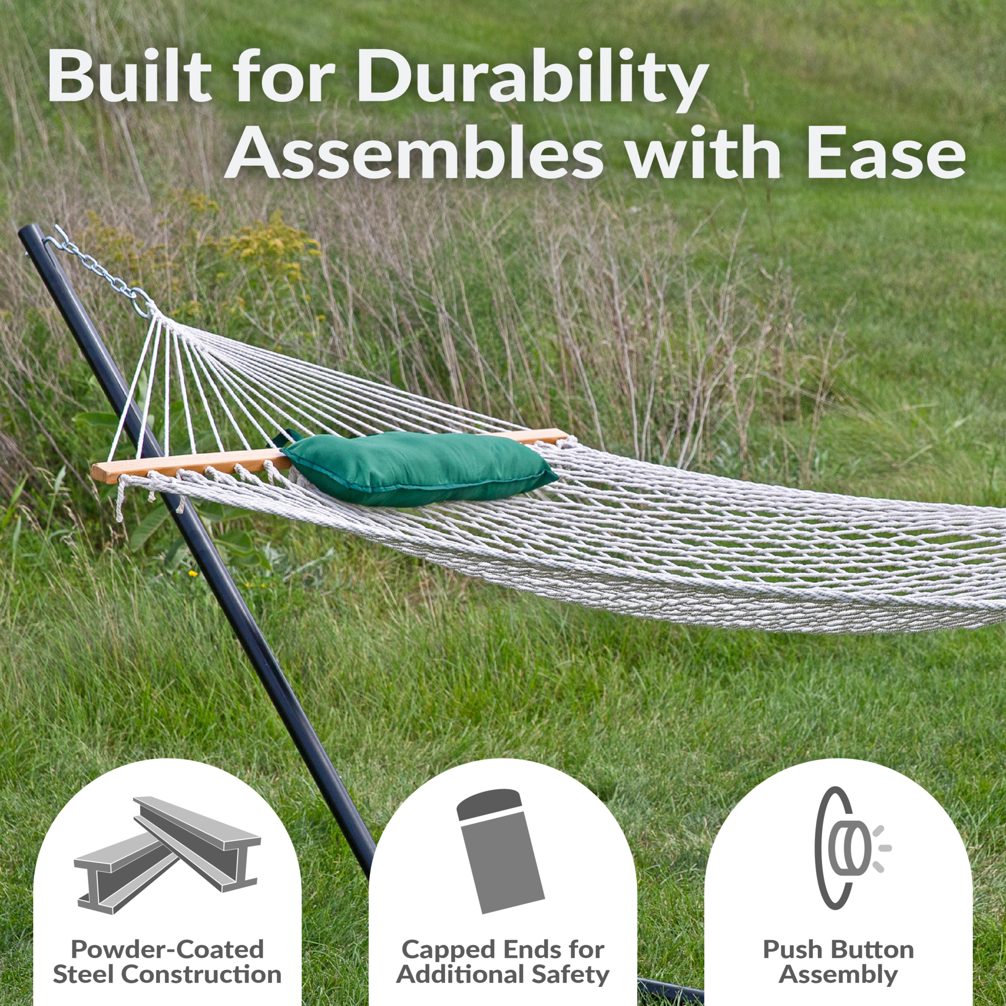 Sunnydaze Decor, Rope Hammock with 12ft. Stand - Green White Stripe ...