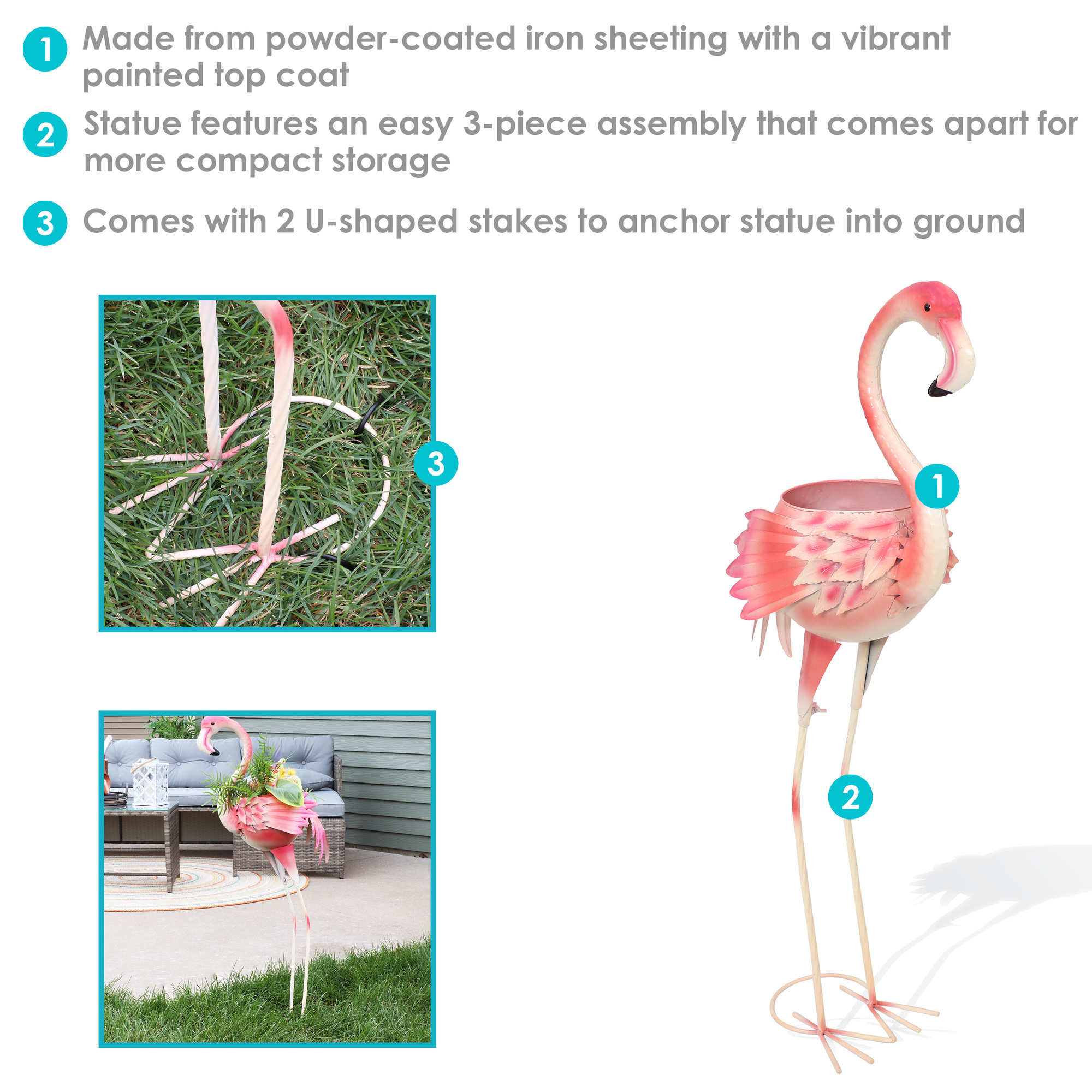 Sunnydaze Decor, Pink Flamingo Outdoor Garden Statue with Flowerpot ...