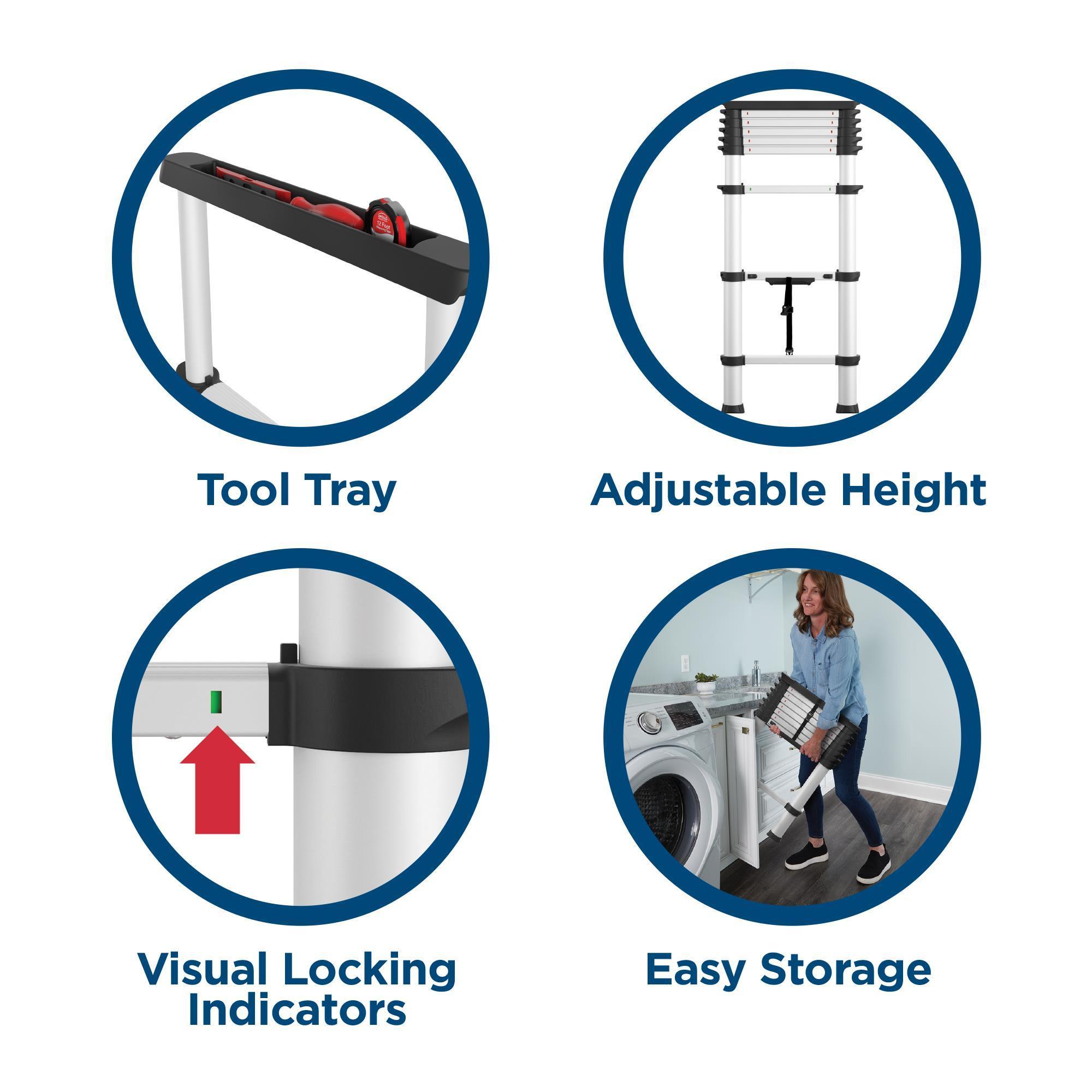 Cosco, 14ft. Telescoping Aluminum Ladder w/ Grips Top Cap, Height 14 ft ...