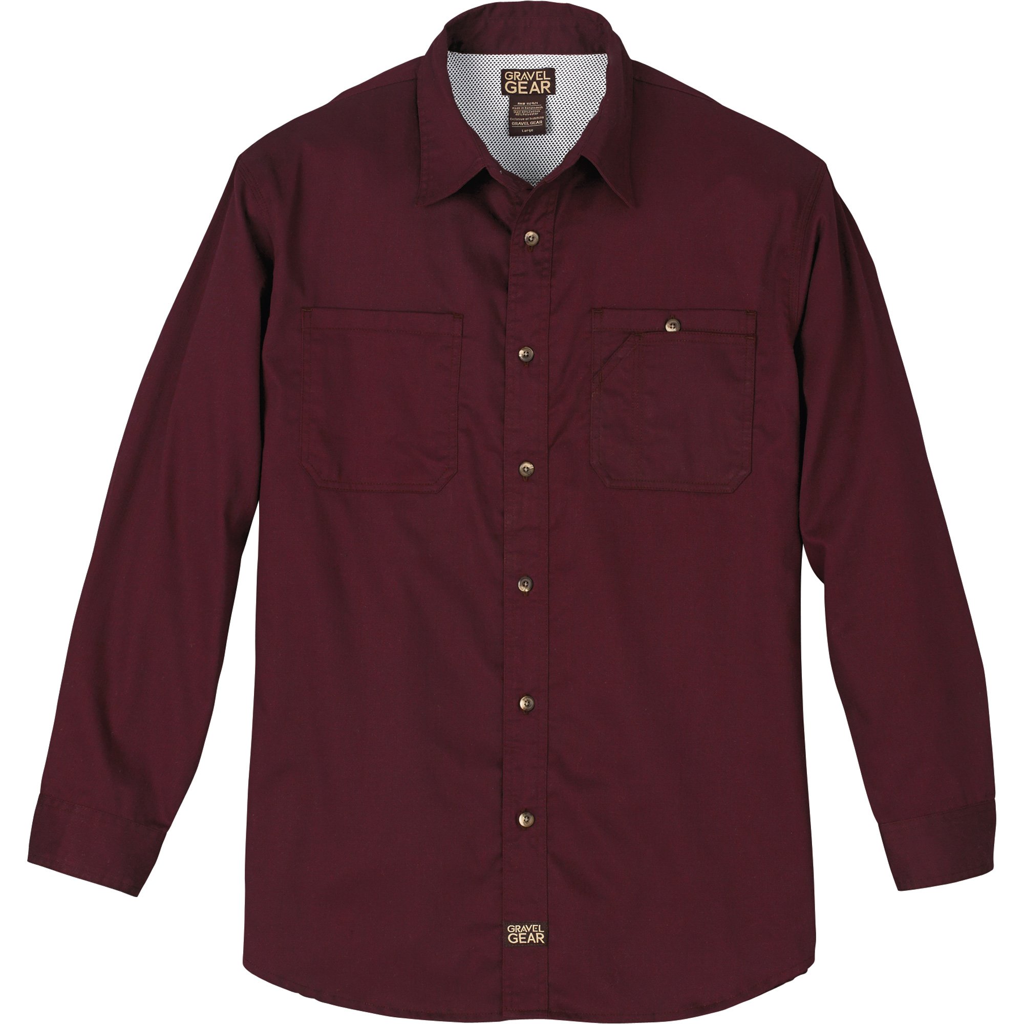 Gravel Gear Brushed Twill Long Sleeve Work Shirt with Teflon — Maroon ...