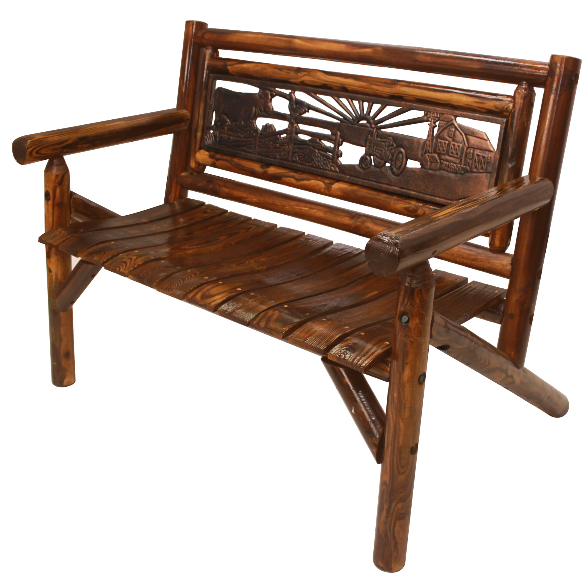 Leigh Country, Char-Log Farm Scene Bench, Primary Color Brown, Material ...