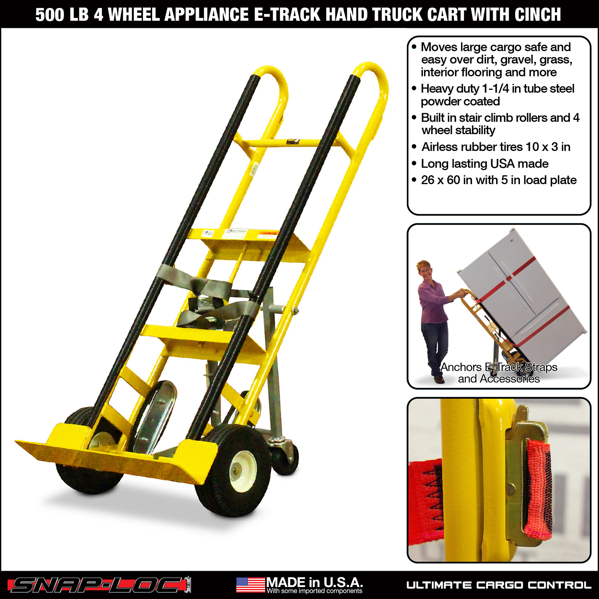 Snap-Loc, Appliance E-Track Hand Truck Cart with Cinch, Total Capacity ...