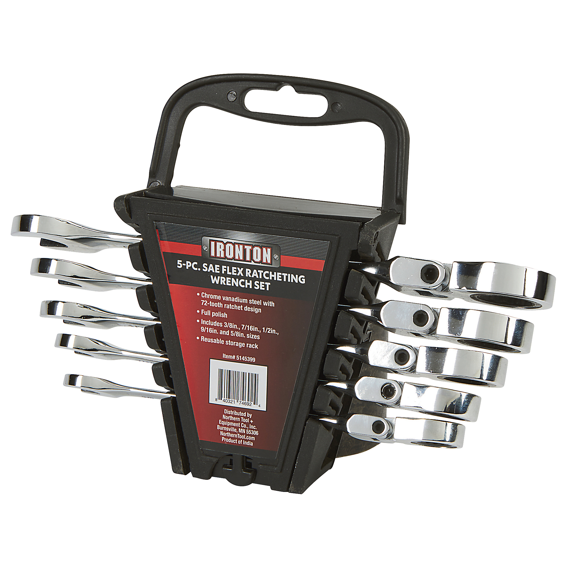 Ironton 5-Pc. SAE Flex-Head Ratcheting Combination Wrench Set ...