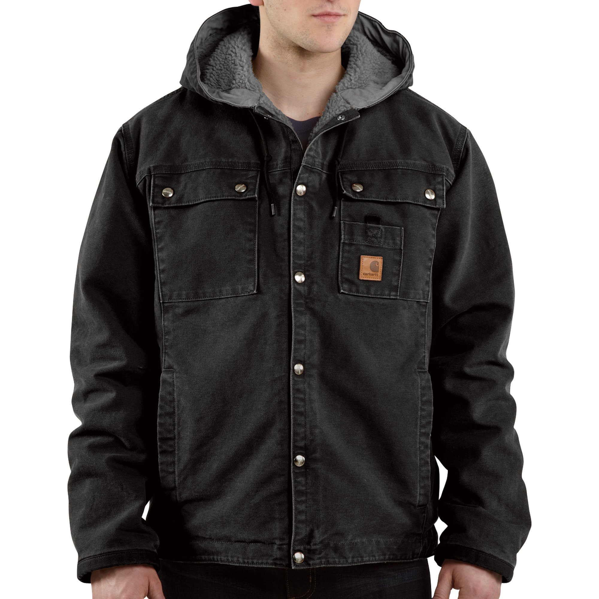 Carhartt Sandstone Hooded Multi-Pocket Sherpa-Lined Jacket — Black ...