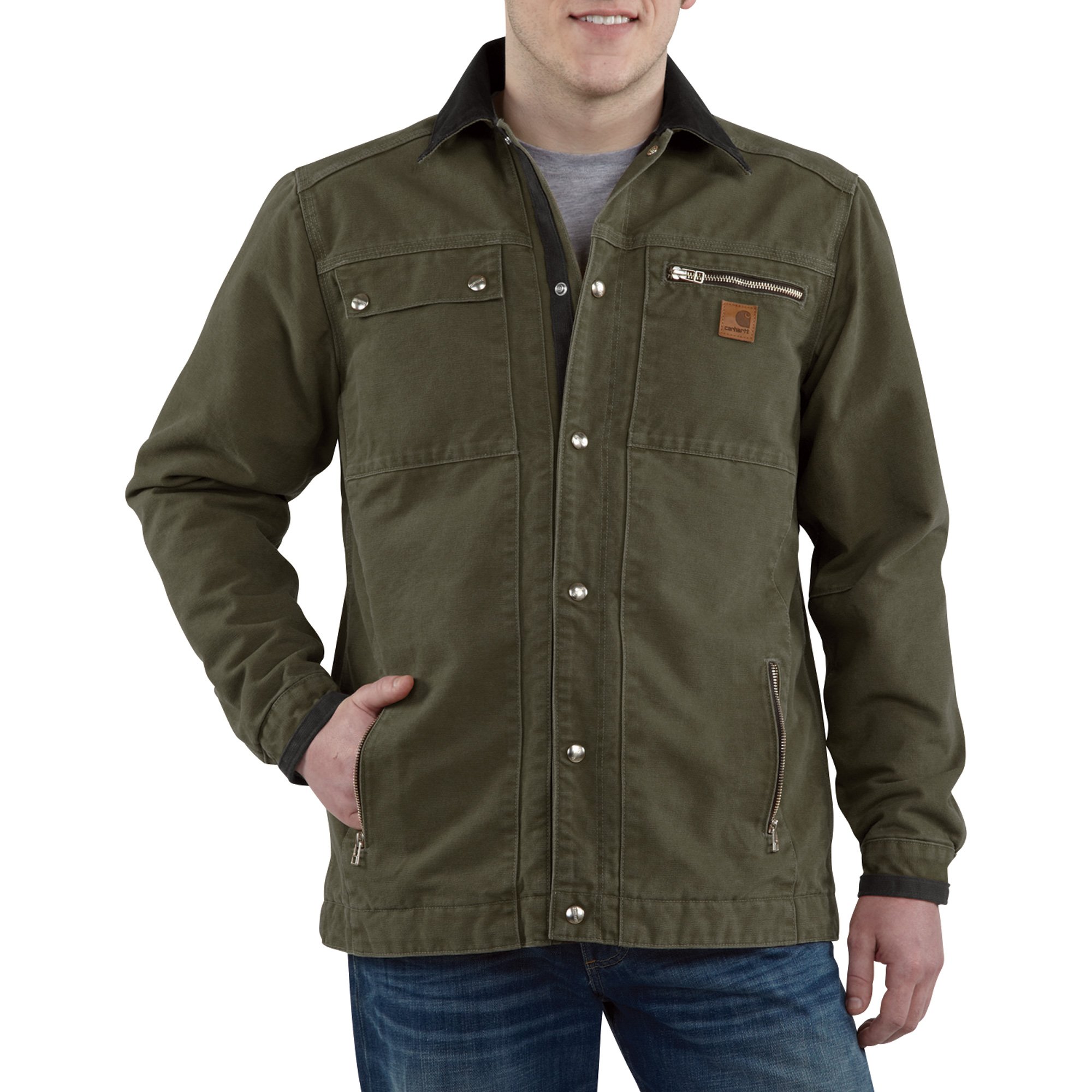 Sandstone Multi-Pocket Quilt-Lined Jacket — Army Green, Large, Model ...