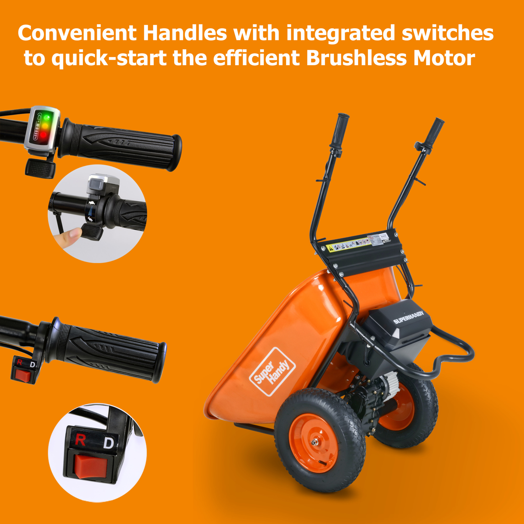 SuperHandy, Electric Wheelbarrow, Load Capacity 330 lb, Model# TRI ...