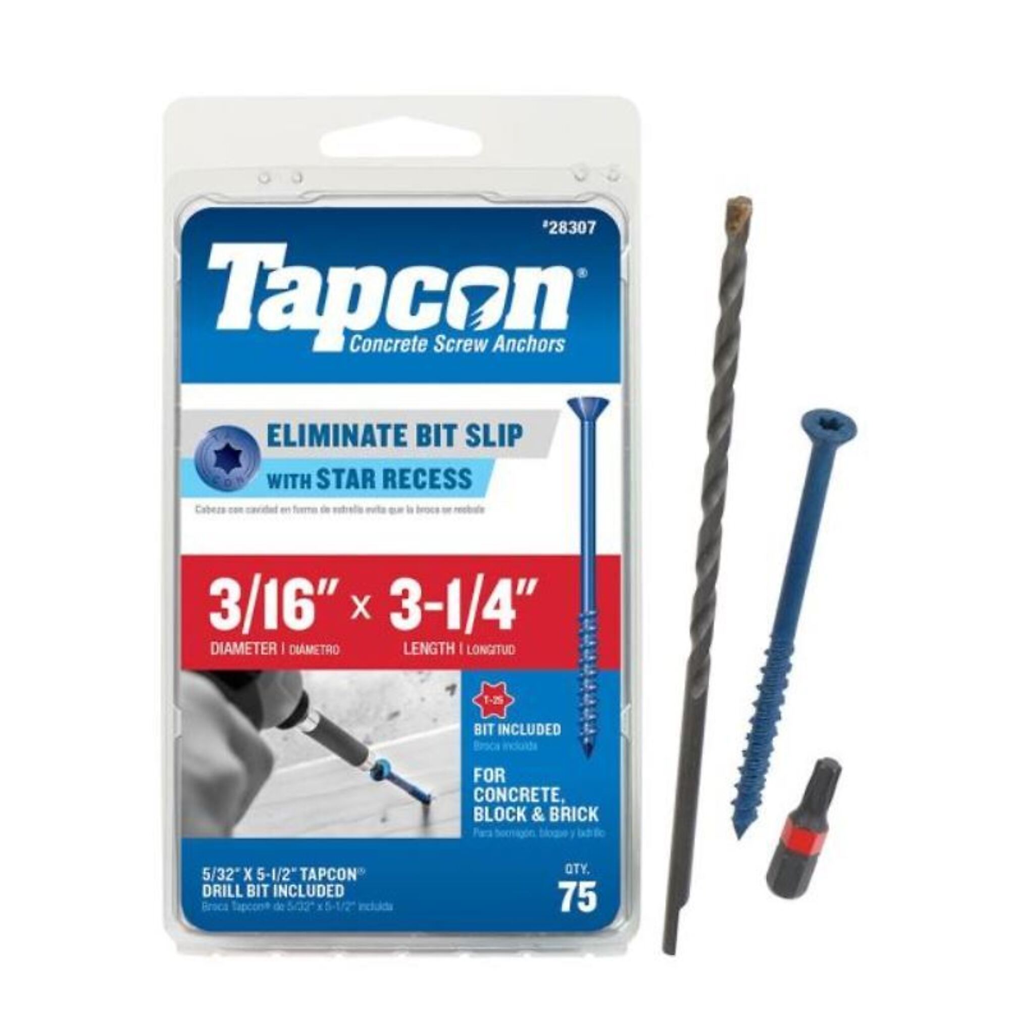 Tapcon, 3/16x3-1/4 Blue Concrete Anchor 75pk, Model# 28307 | Northern Tool