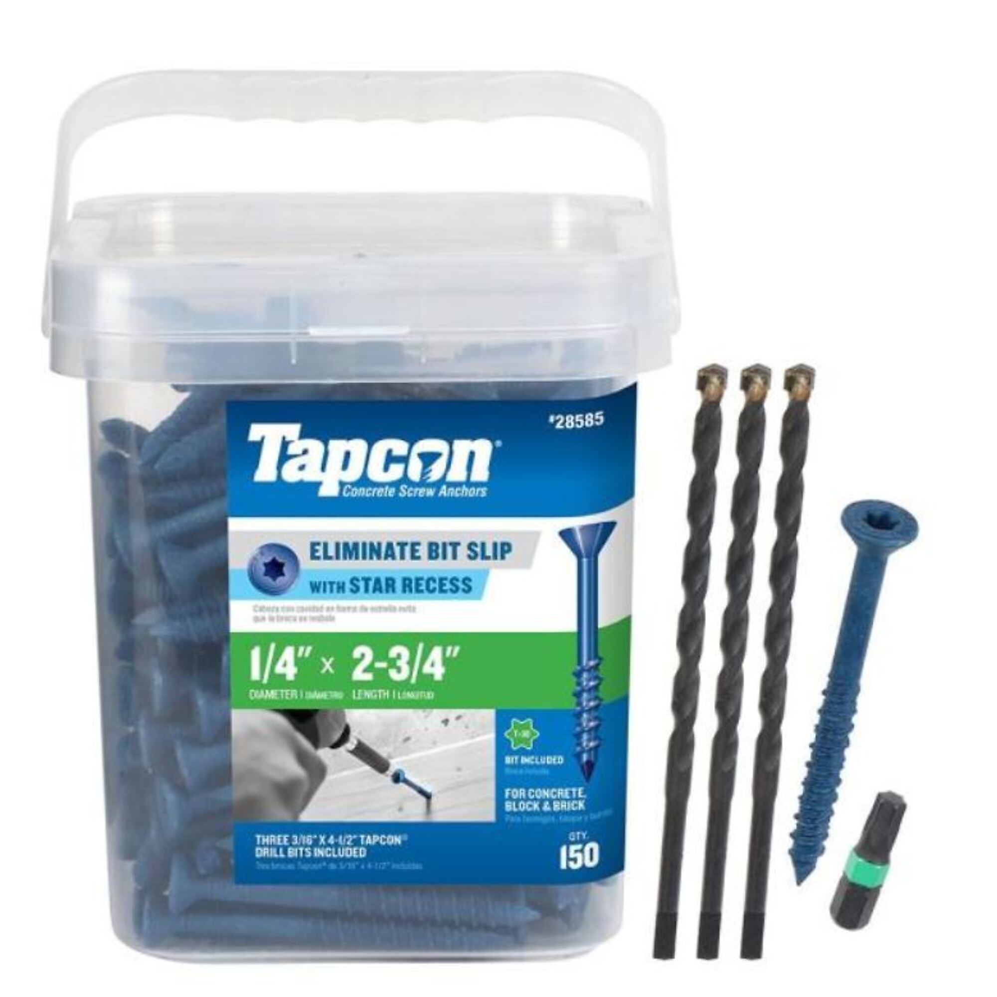 Tapcon, 1/4x2-3/4 Blue Concrete Anchor 150pk, Model# 28585 | Northern Tool