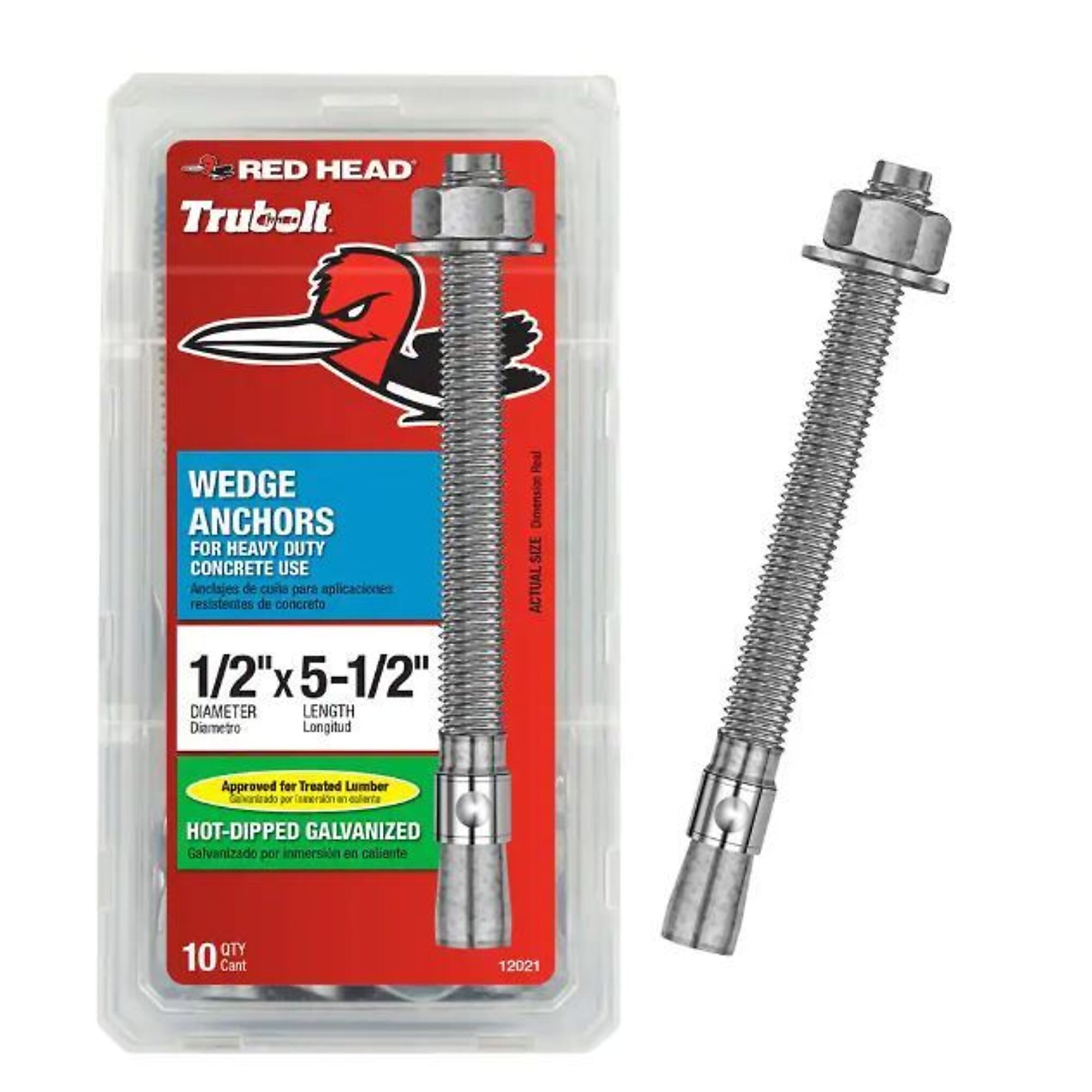 Red Head, 1/2in.5-1/2in. HDG WEDGE ANCHOR 10CT, Model# 12021 | Northern ...