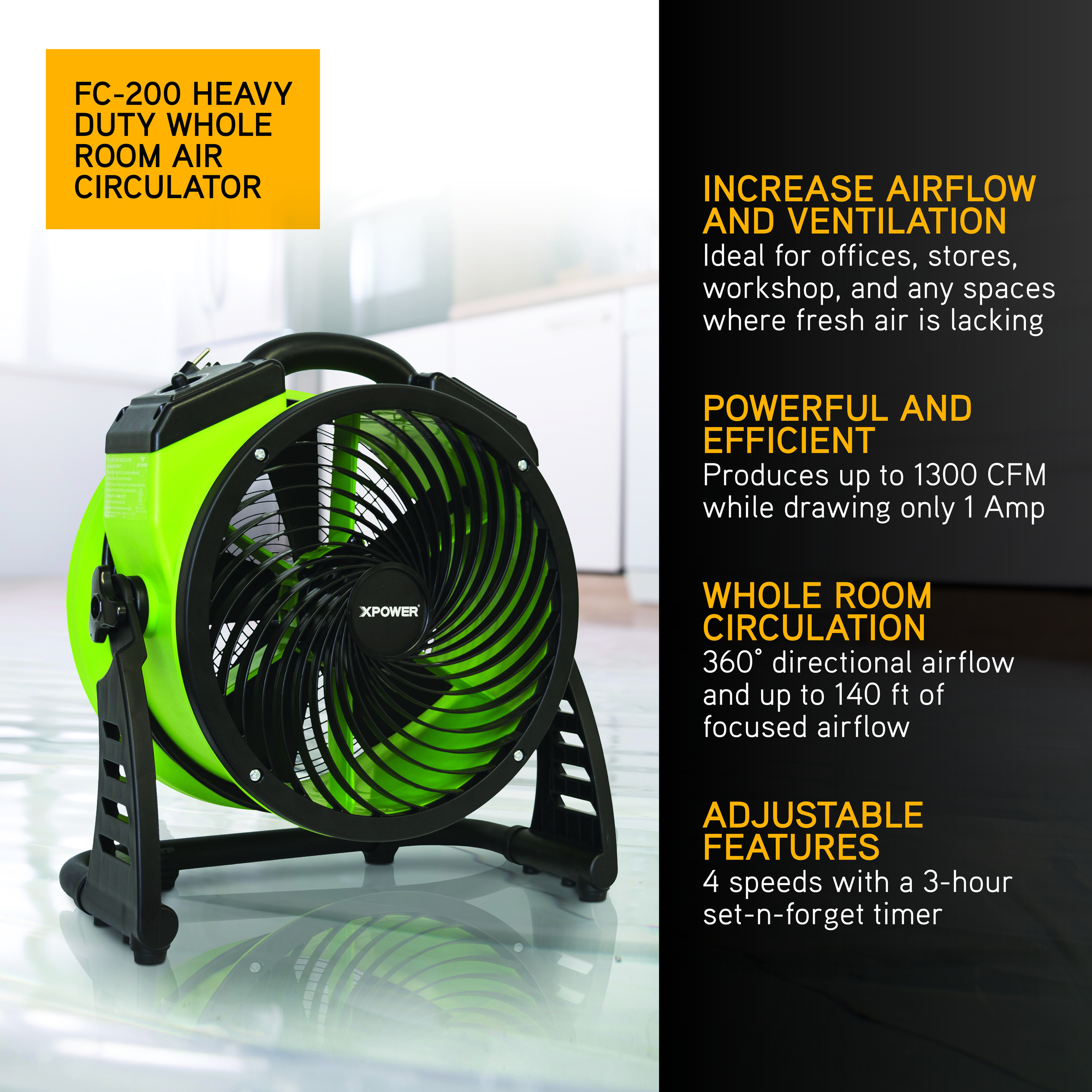 XPOWER, 1300 CFM 13in. Fan and Timer, Fan Type Carpet Blowers, Fan ...