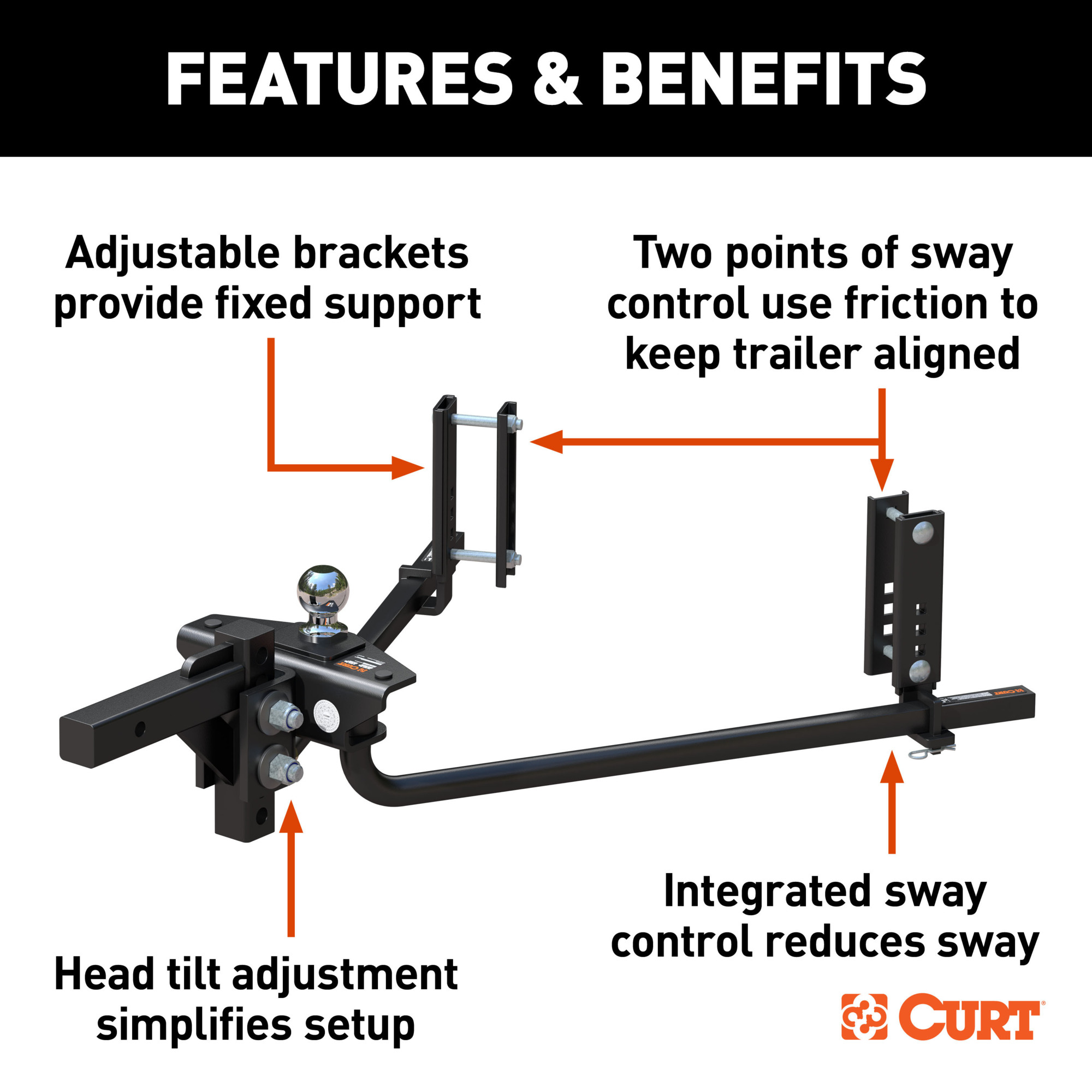 Curt Manufacturing, TruTrack 2P Round Bar Weight Distribution w/ 2x ...