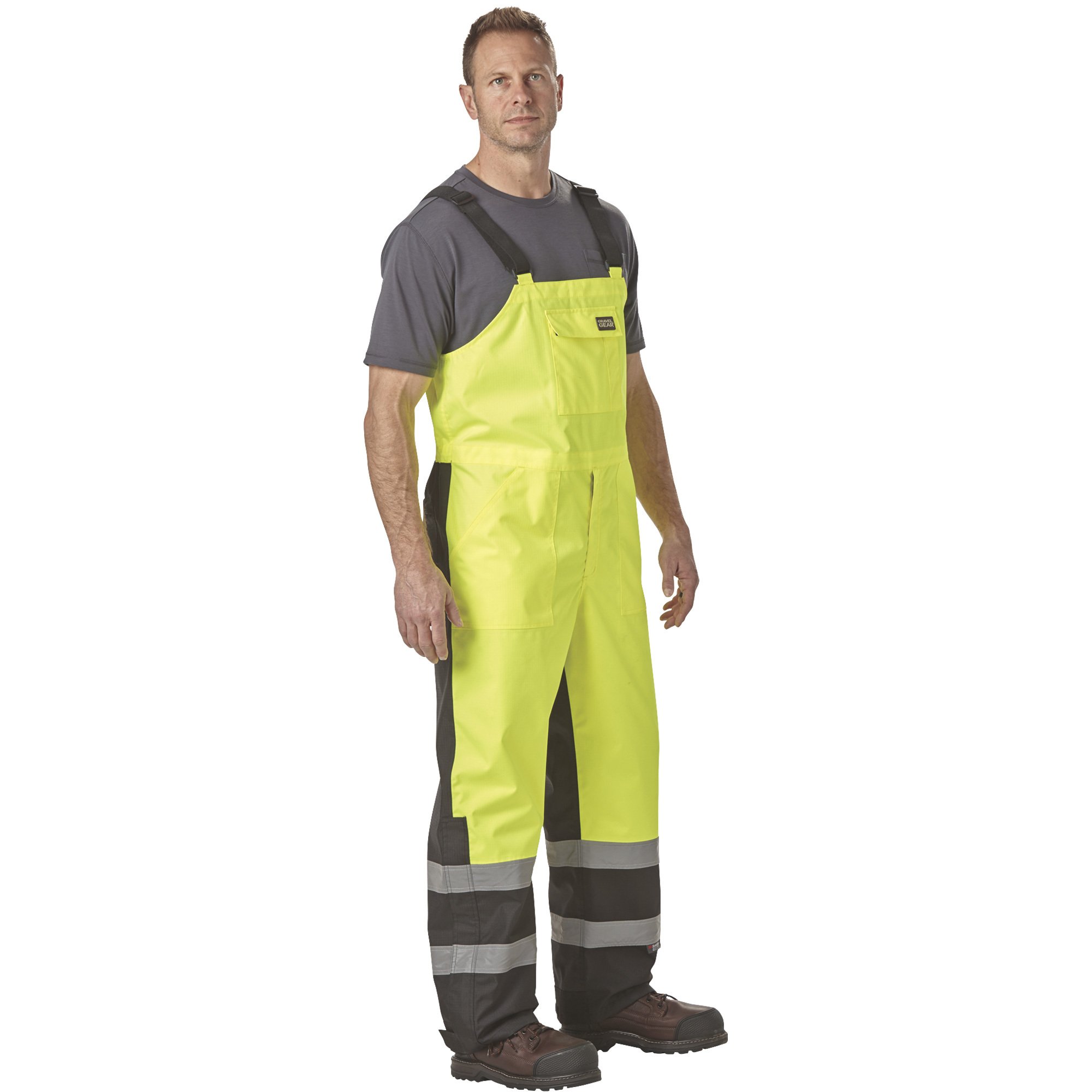 Gravel Gear HV Men's Class E High Visibility Rain Bibs with 2in. High ...