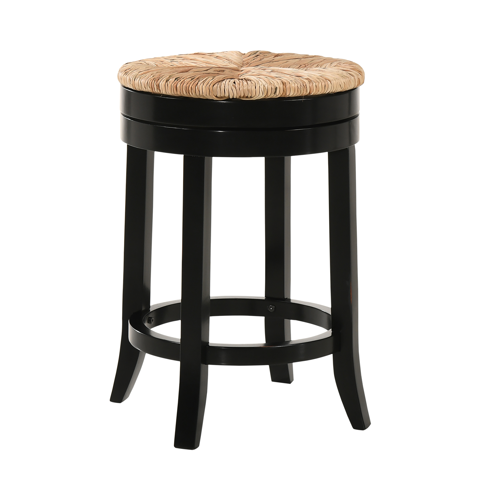 Carolina Living, 24in. Swivel Stool w/ Rush Seat, Black, Primary Color ...