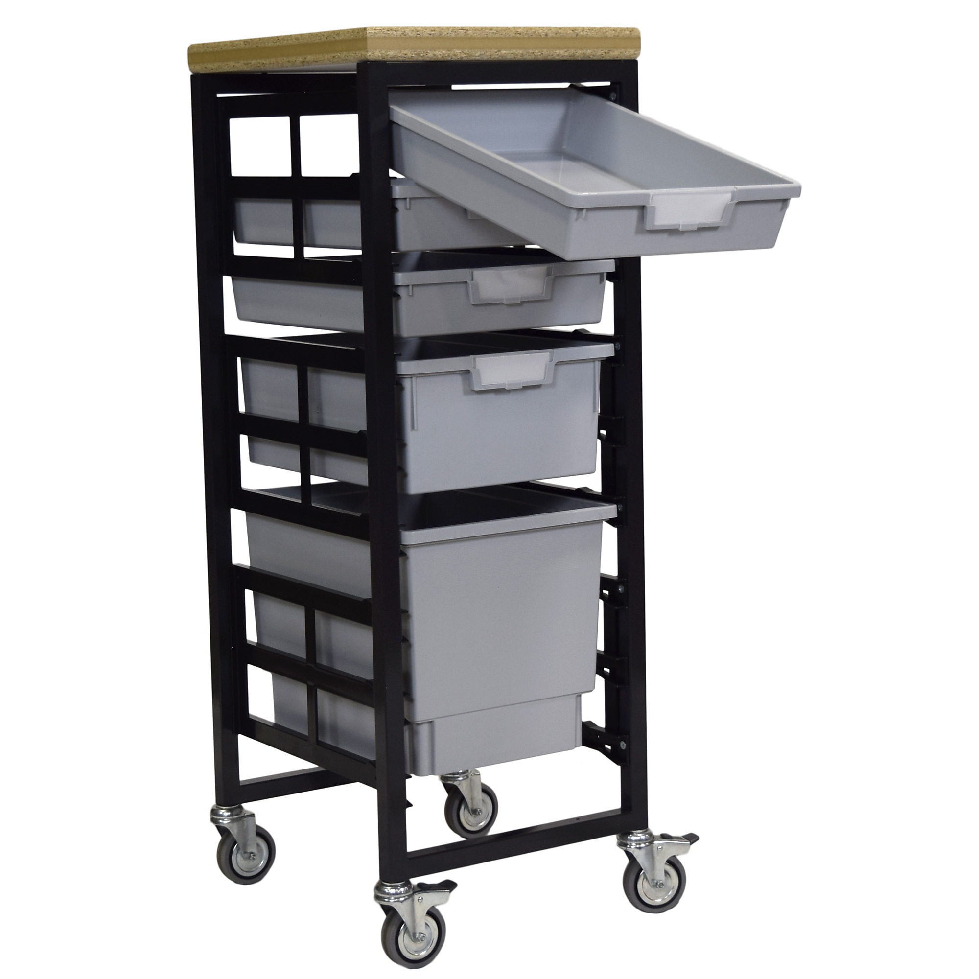 Certwood StorWerks, Mobile Work Station w/Wood Top -5 Trays-Gray ...