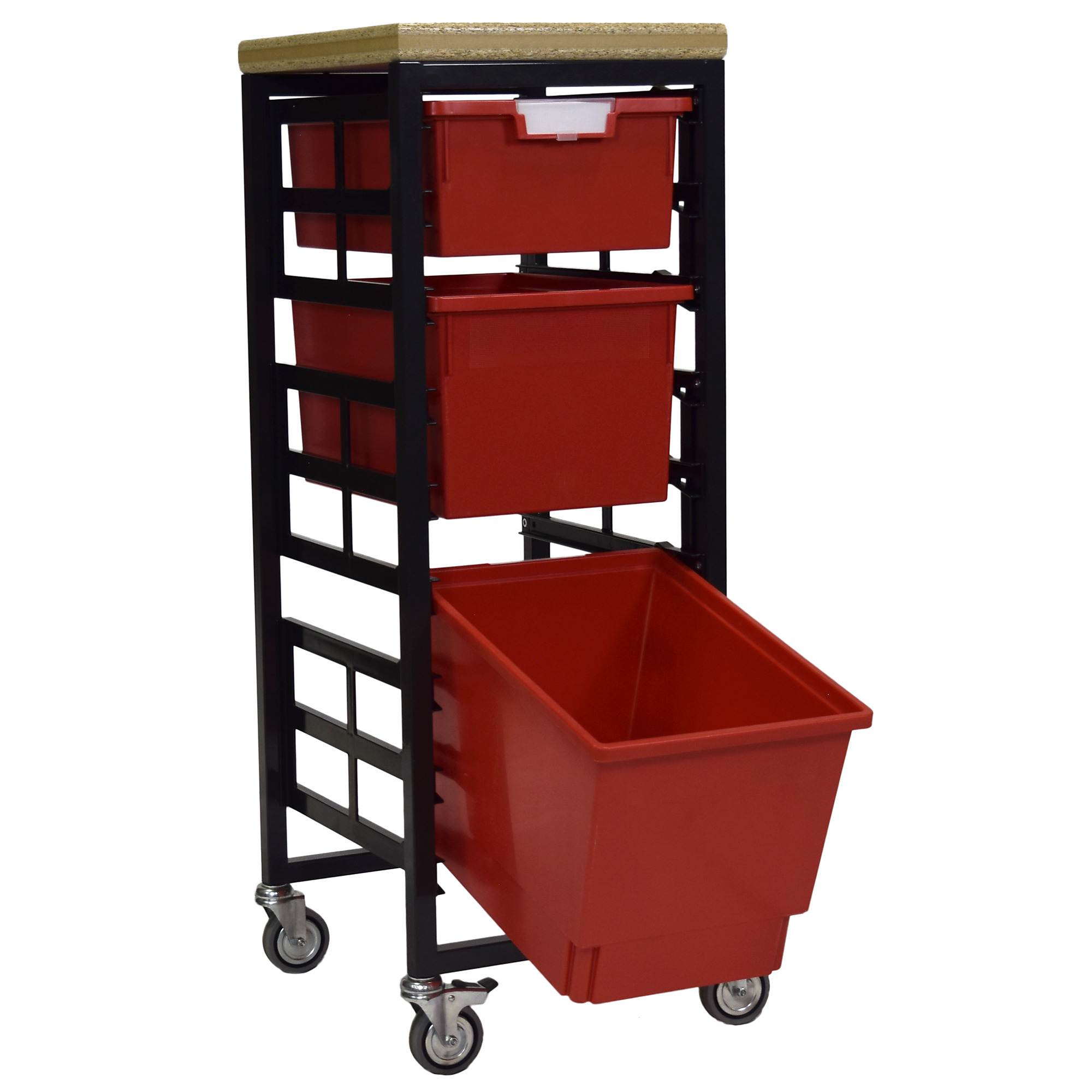 Certwood StorWerks, Mobile Work Station w/Wood Top -3 Trays-Red ...