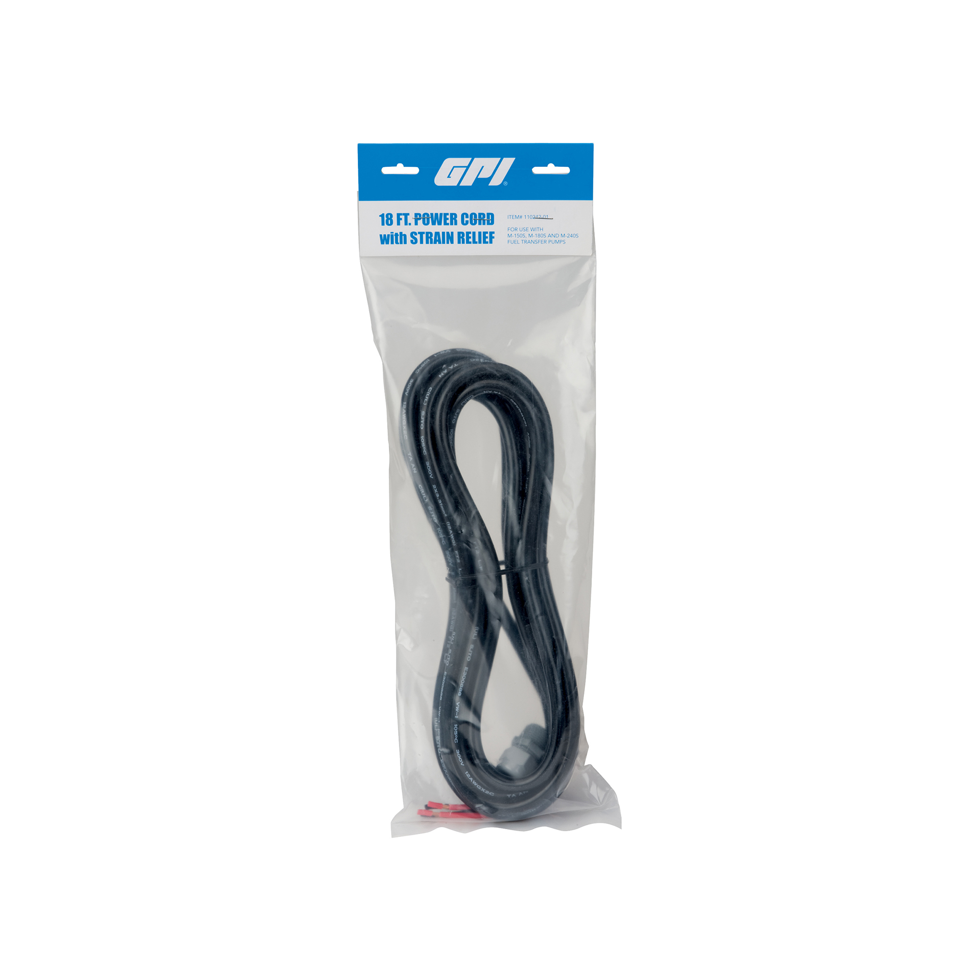 GPI Power Cord Assembly with Strain Relief Connector, 18ft., Model ...