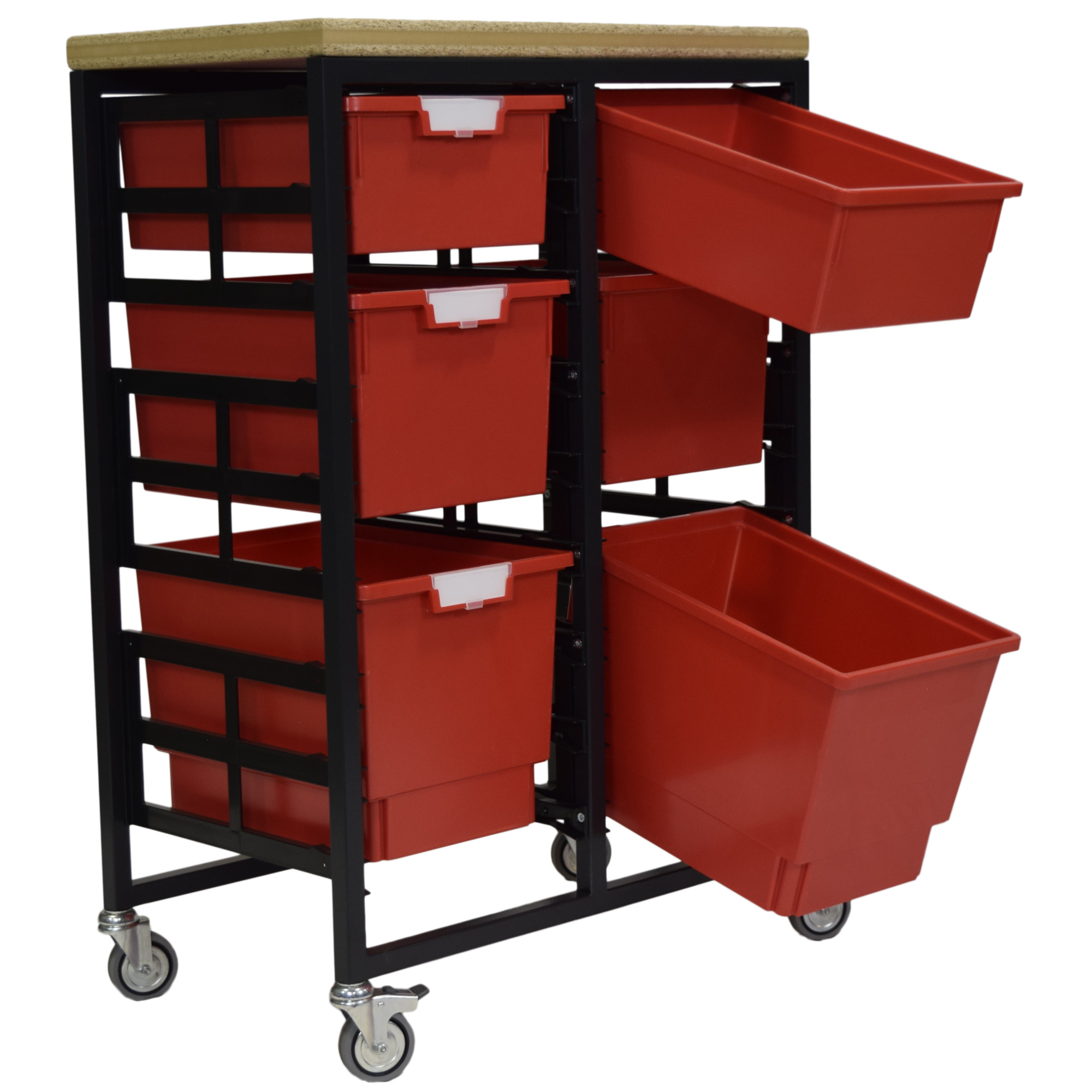 Certwood StorWerks, Mobile Work Station w/Wood Top -6 Trays-Red ...