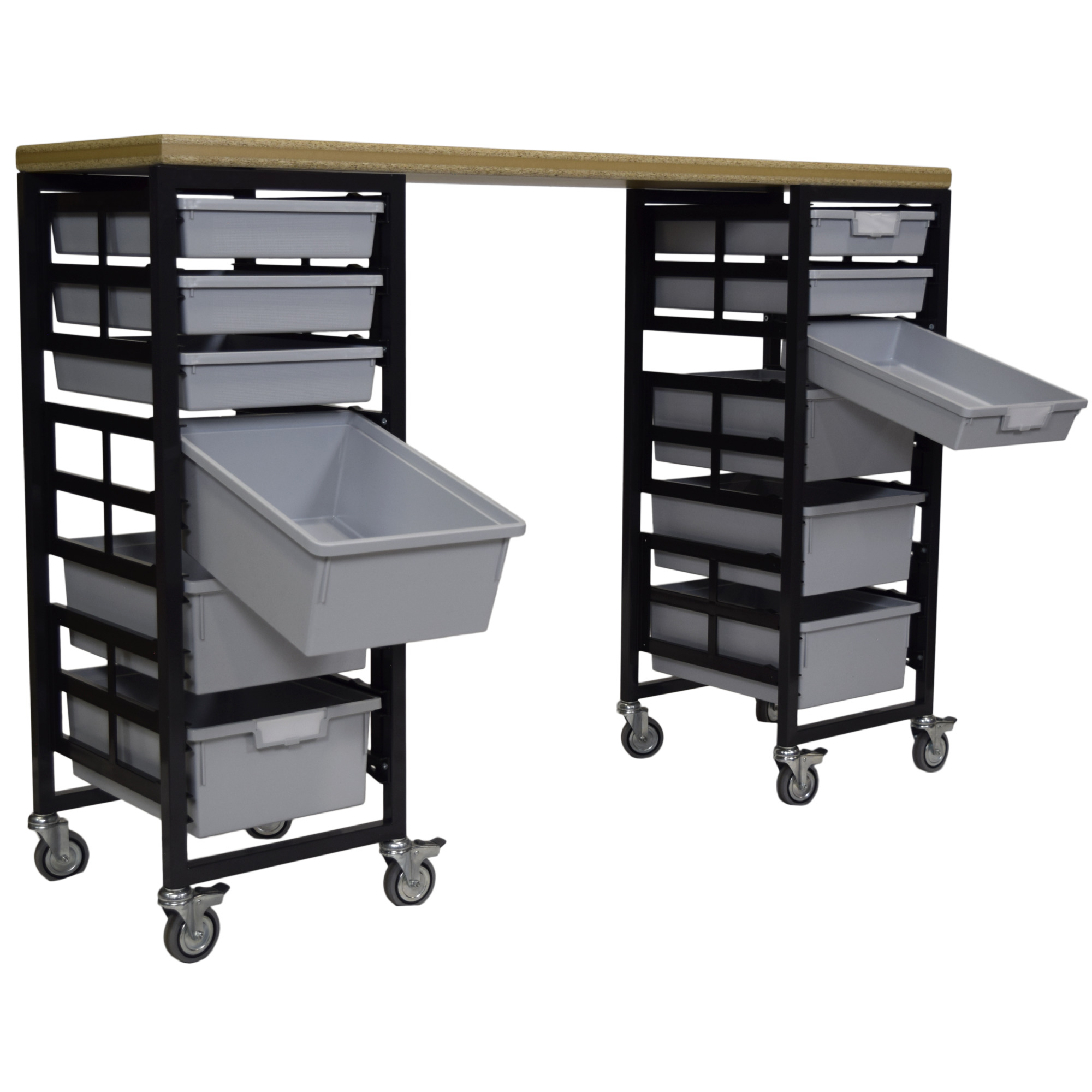 Certwood StorWerks, Mobile Workbench Station w/Wood Top -12 Trays-Gray ...