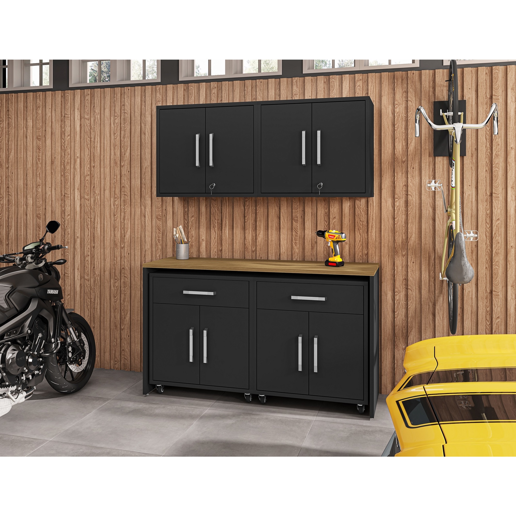Manhattan Comfort, Eiffel 5 Piece Garage Set in Matte Black, Width 59. ...
