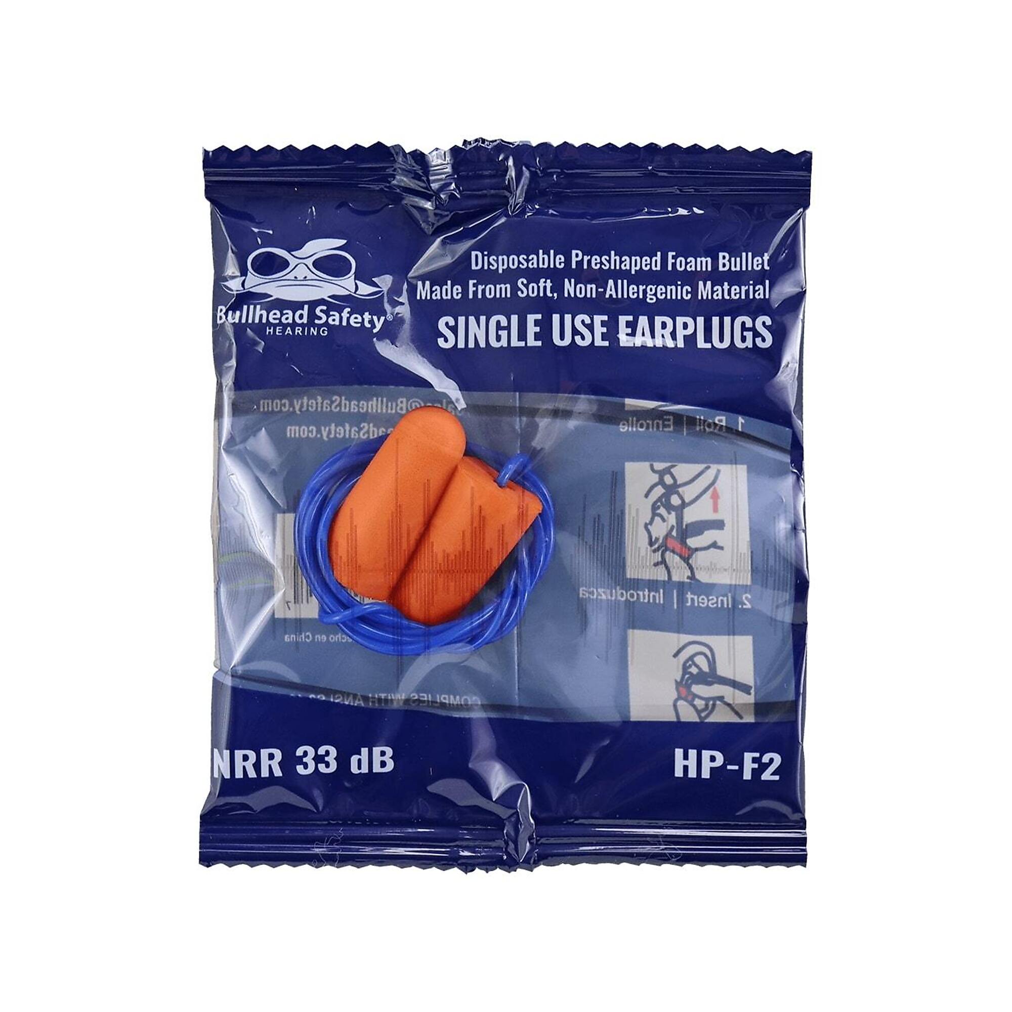 Bullhead Safety, Corded Polyurethane Foam NRR 33 dB Earplugs - 100 ...