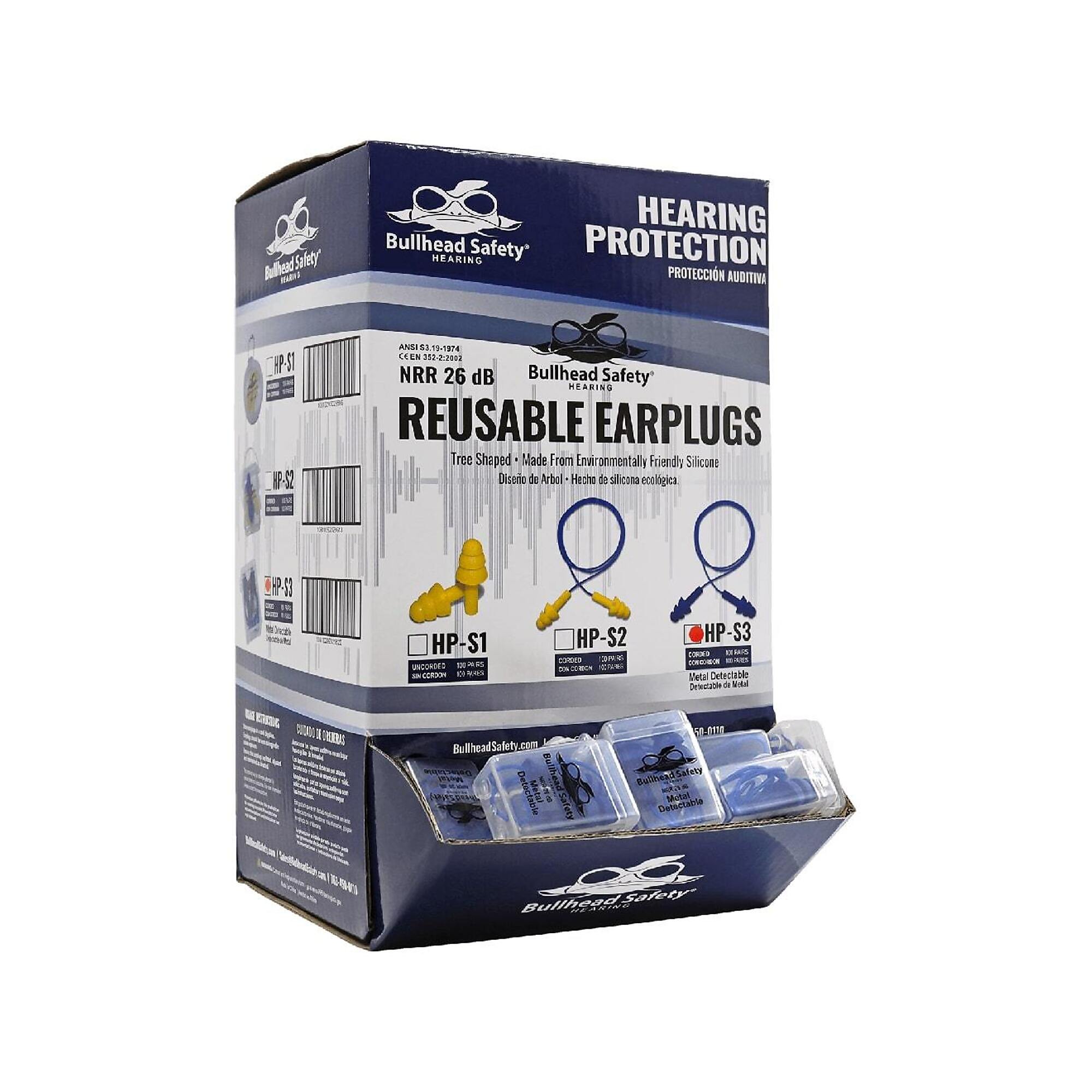 Bullhead Safety, Corded Metal Detect Reusable Silicone 26 dB Earplug ...