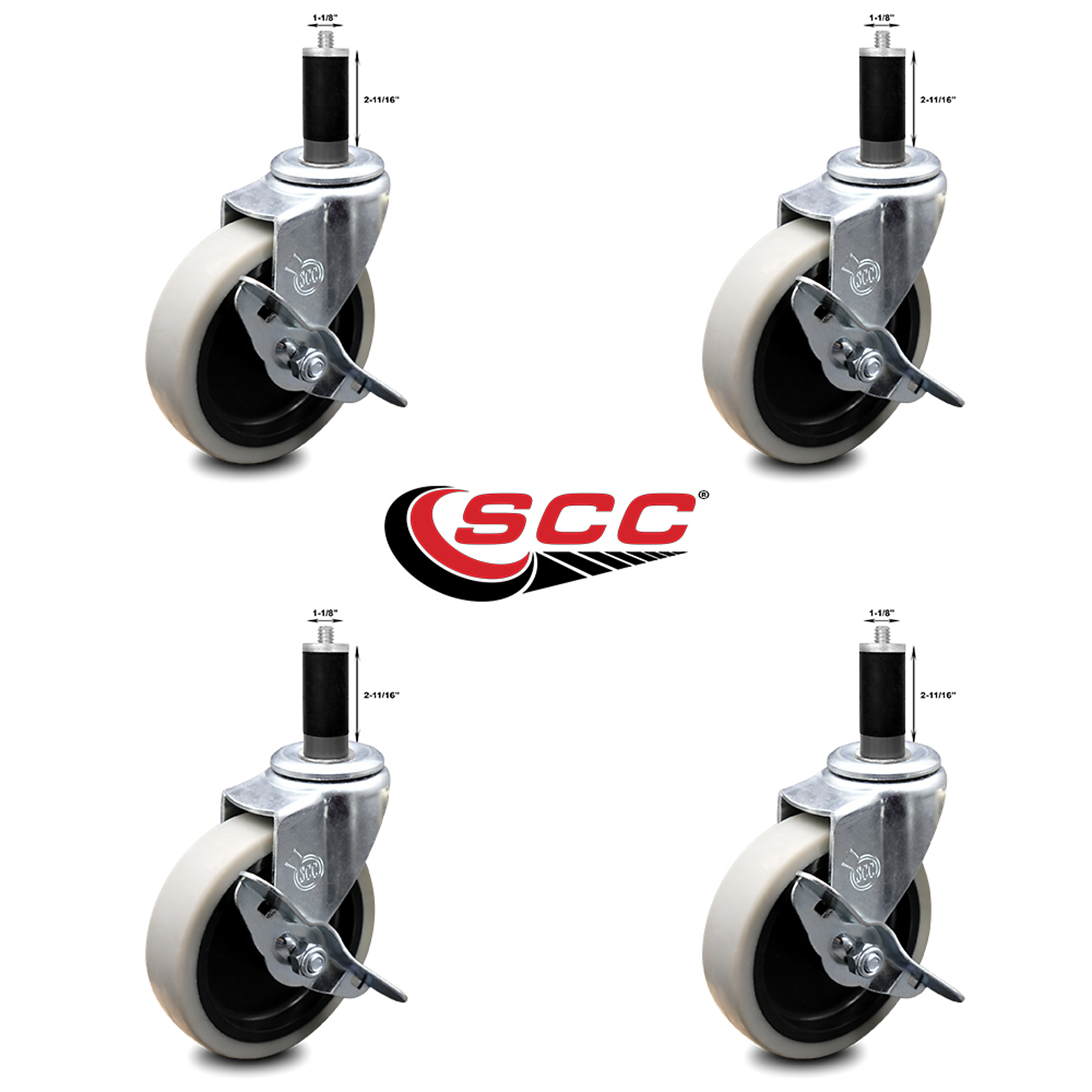 Service Caster, 4in. Stem Casters, Wheel Diameter 4 in, Caster Type ...