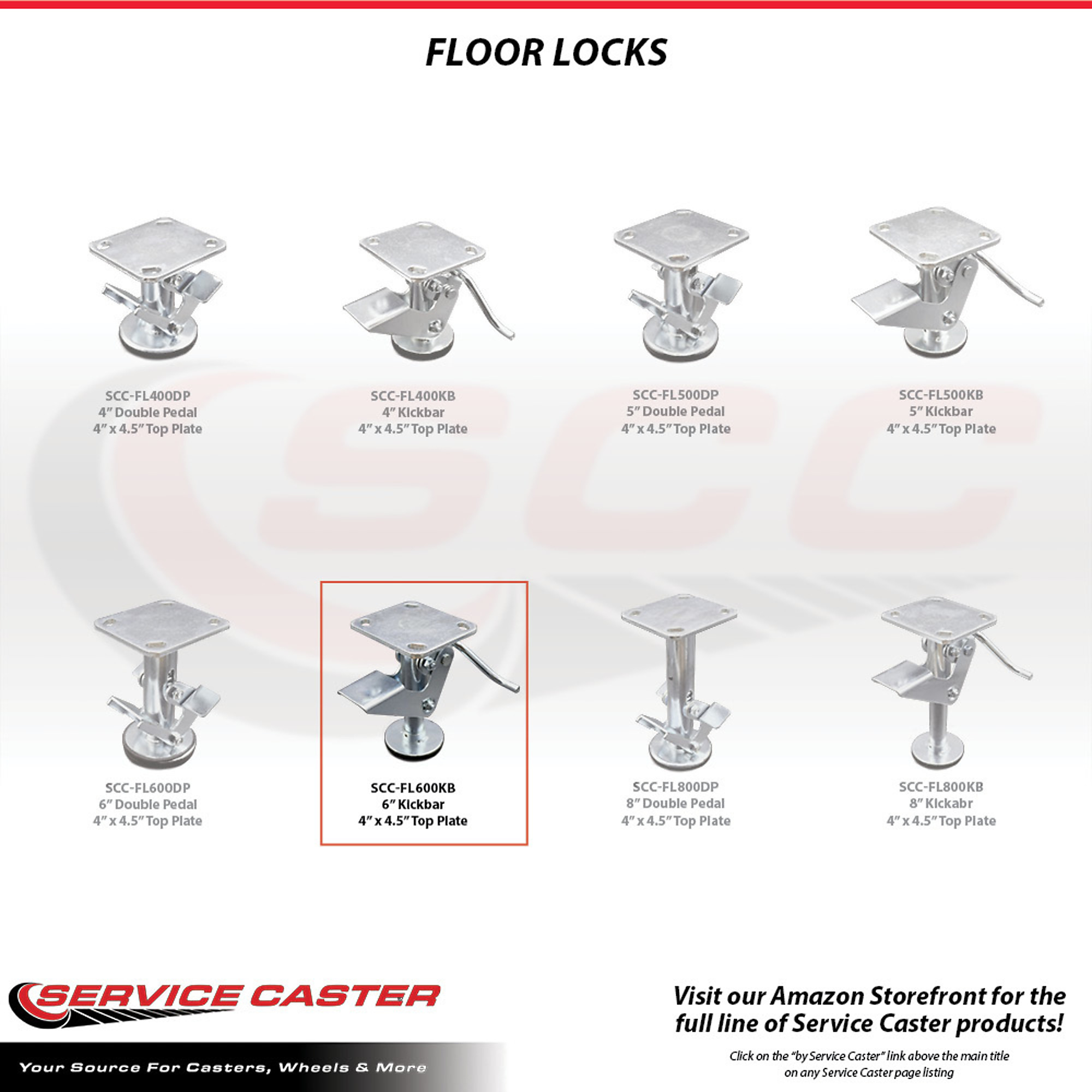 Service Caster, 6in. Kick Bar Floor Truck Lock, Caster Type Rigid ...
