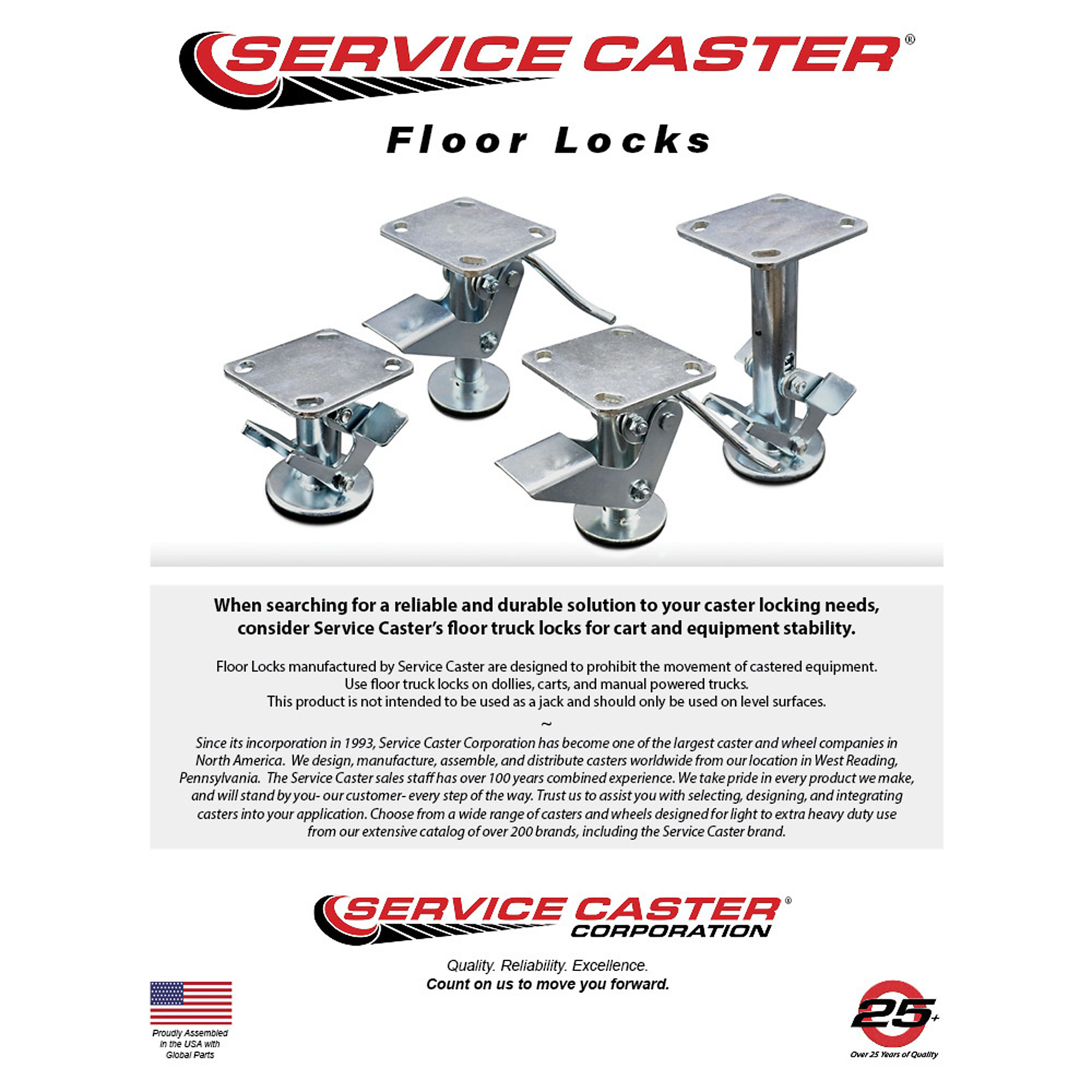 Service Caster, 6in. Kick Bar Floor Truck Lock, Caster Type Rigid ...