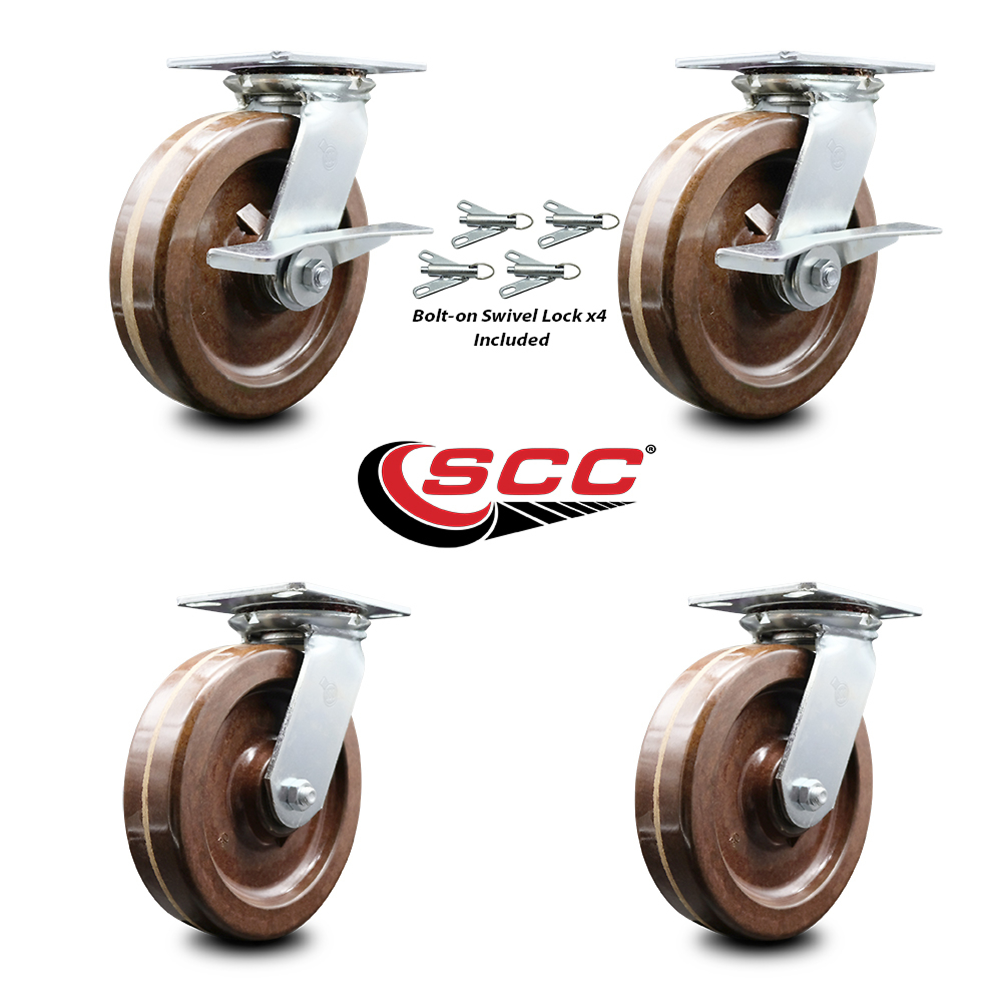 Service Caster, 8in. x 2in. Plate Casters, Wheel Diameter 8 in, Caster ...