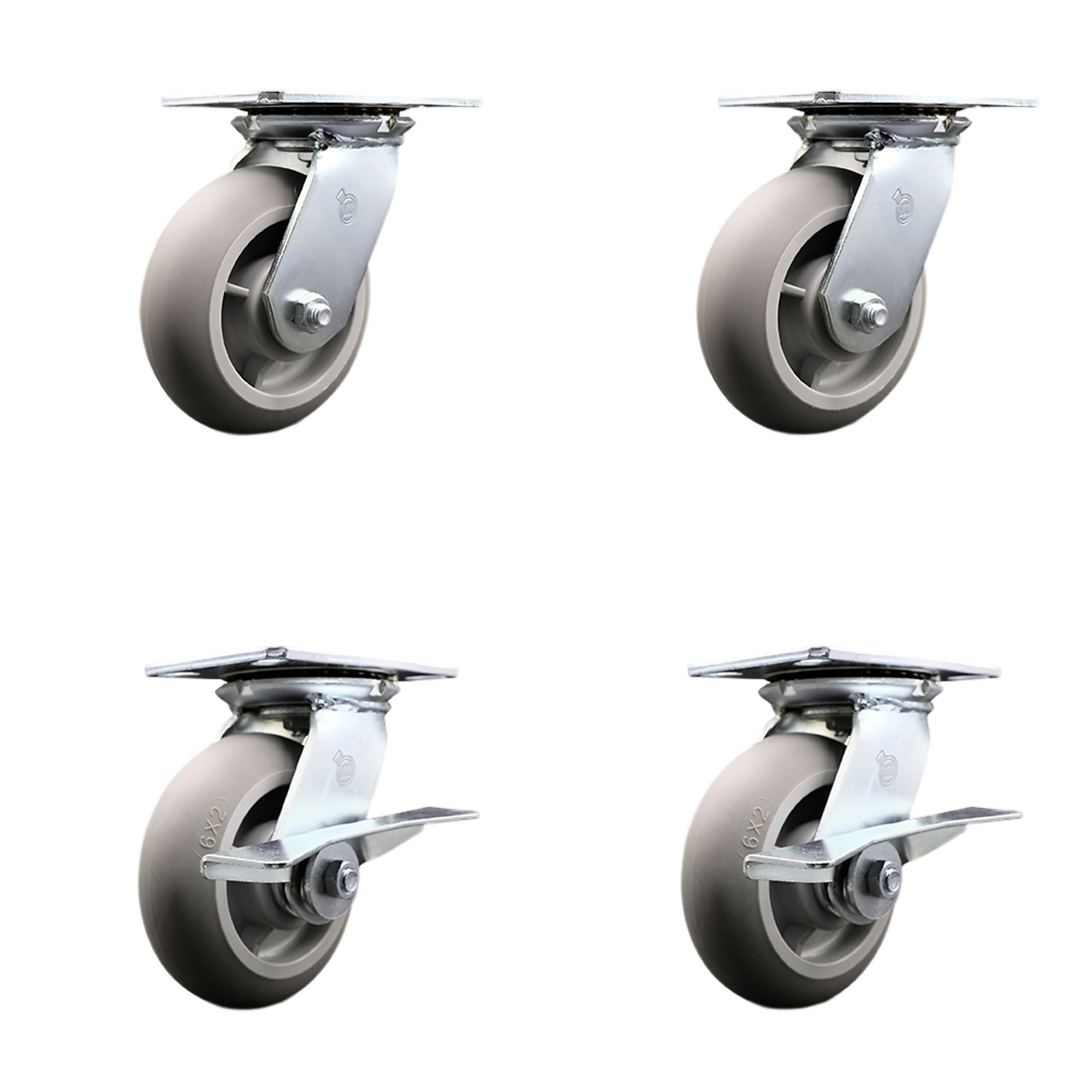 Service Caster, 6in. x 2in. Plate Casters, Wheel Diameter 6 in, Caster Type Swivel, Package (qty ...