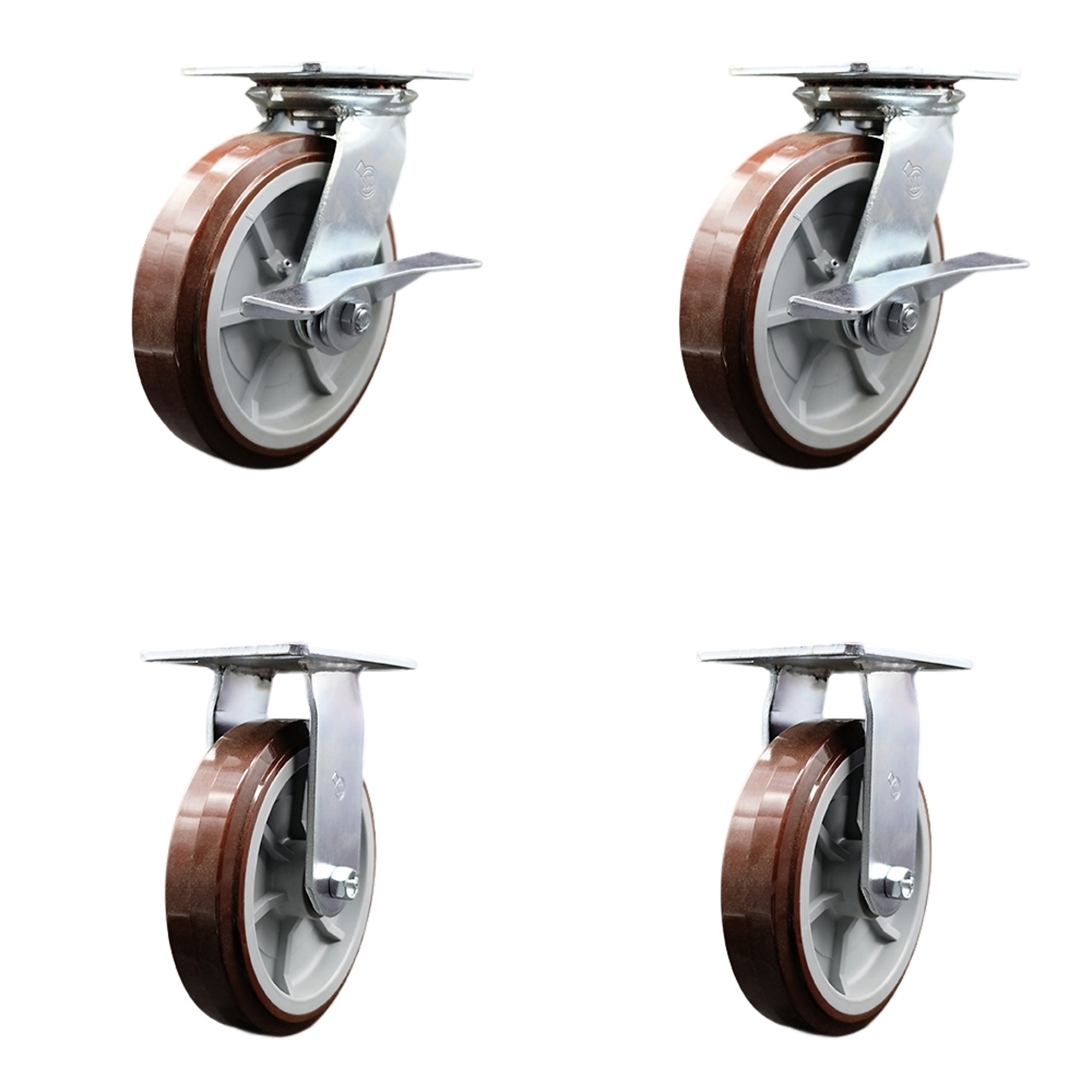 Service Caster, 8in. x 2in. Plate Casters, Wheel Diameter 8 in, Caster Type Swivel, Package (qty ...