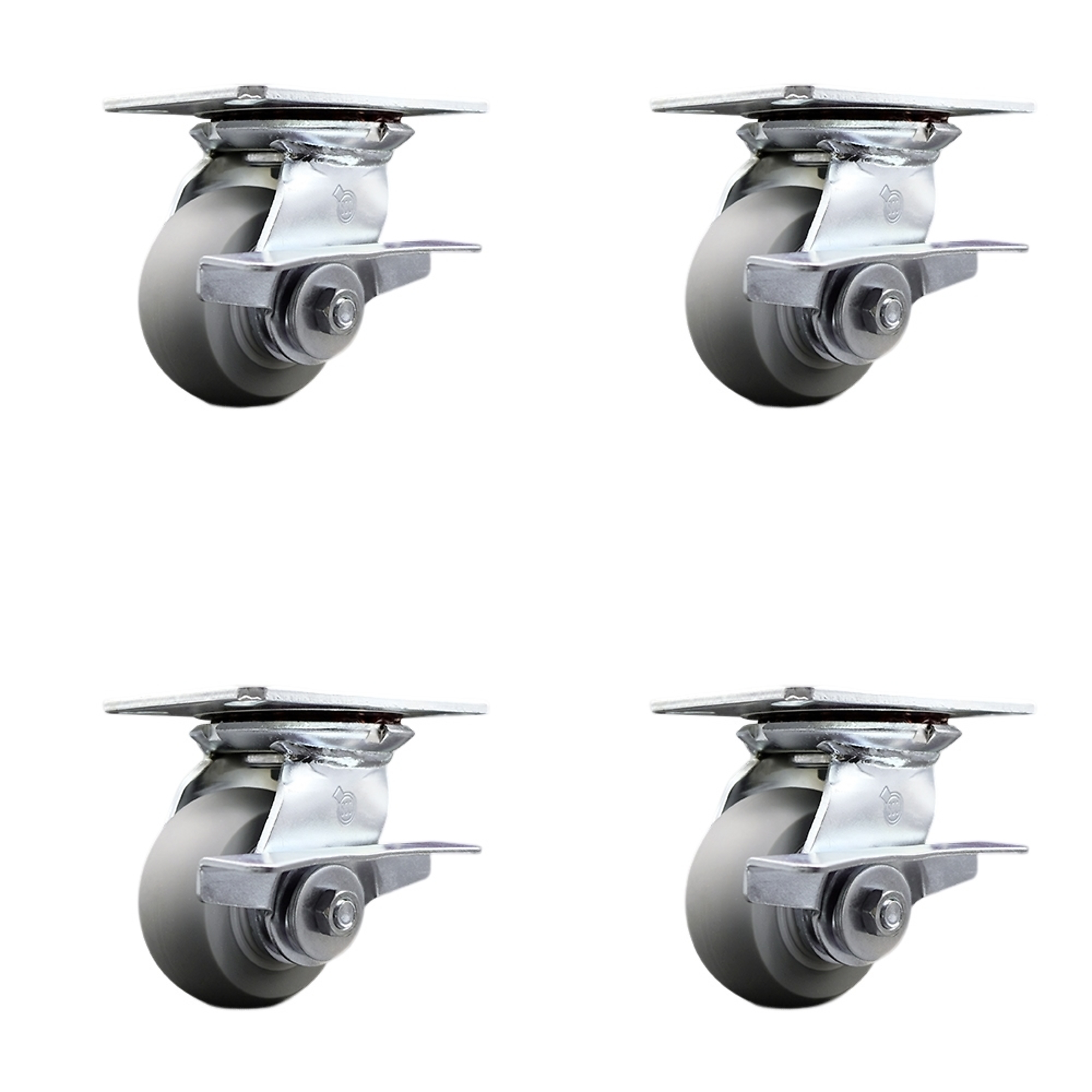 Service Caster, 4in. x 2in. Plate Casters, Wheel Diameter 4 in, Caster Type Swivel, Package (qty ...