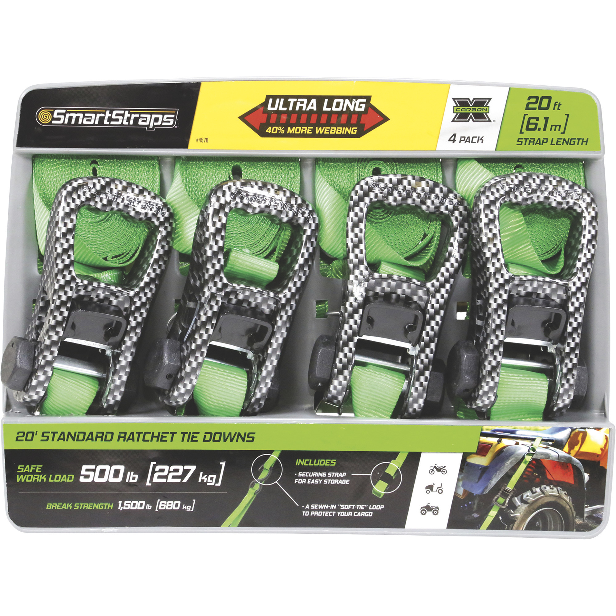 SmartStraps CarbonX Premium Ratchet Tie-Down Strap — 4-Pk., 1in. x 20ft ...