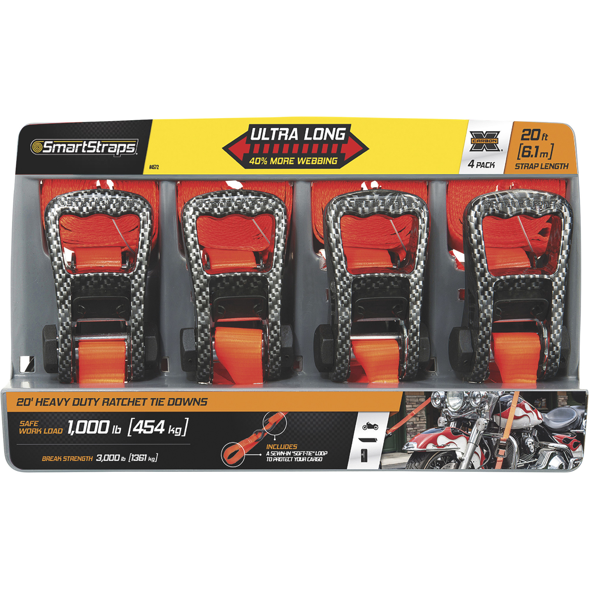 SmartStraps CarbonX Premium Ratchet Tie-Down Strap — 4-Pk., 1.125in. x ...