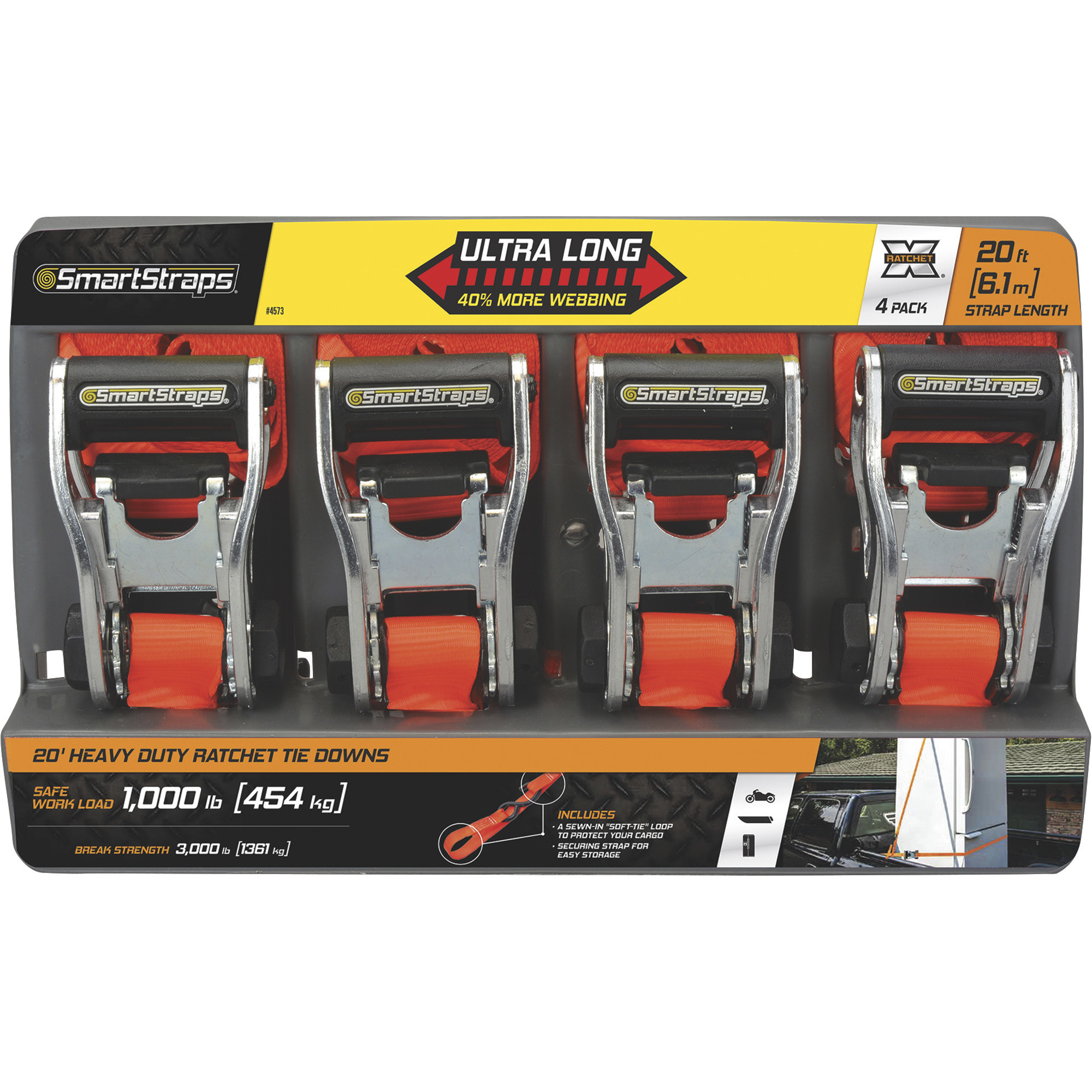 SmartStraps RatchetX Ratchet Tie-Down Strap, 4-Pk., 1.125in. x 20ft ...