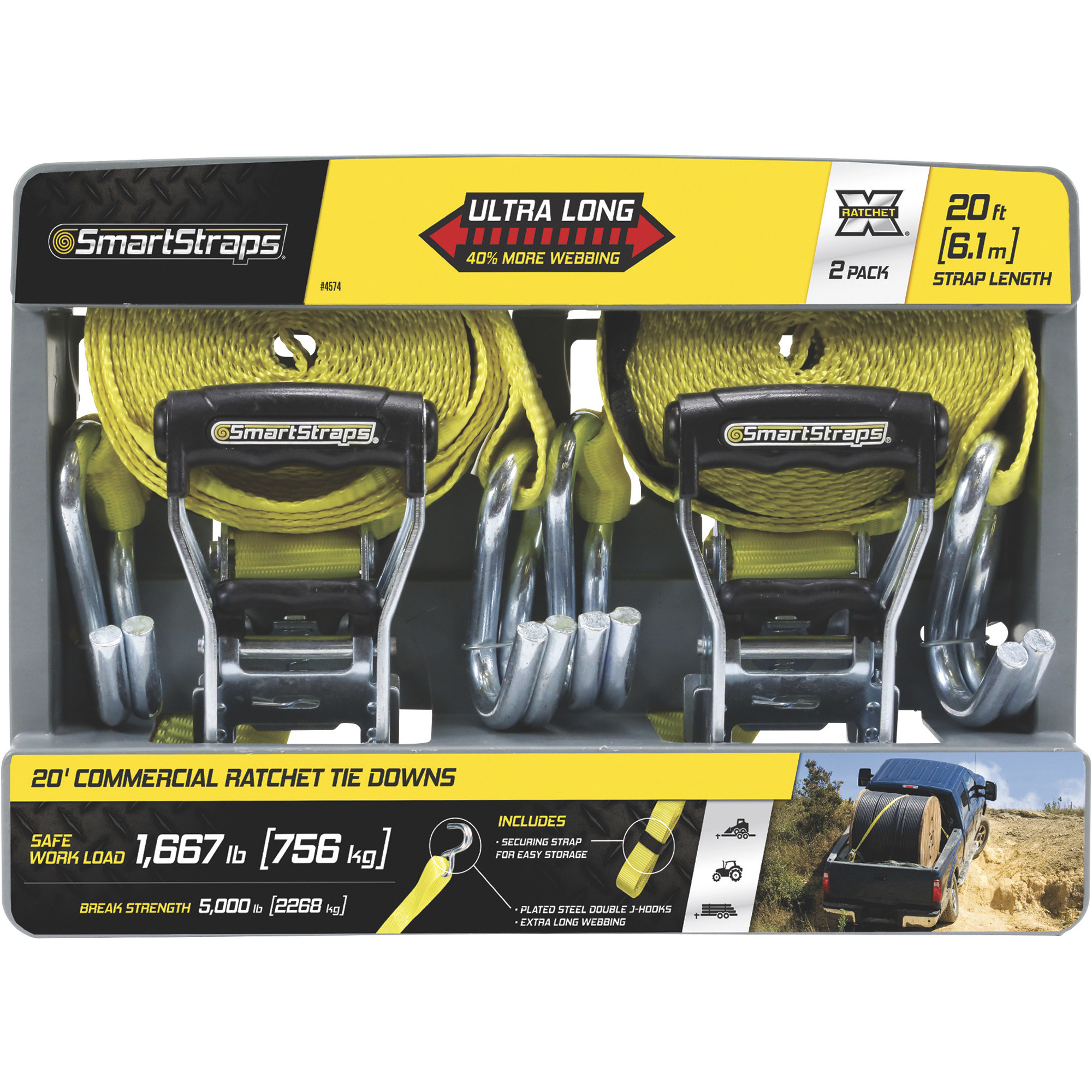 SmartStraps RatchetX Ratchet Tie-Down Strap, 2-Pk., 1.5 in. x 20ft ...