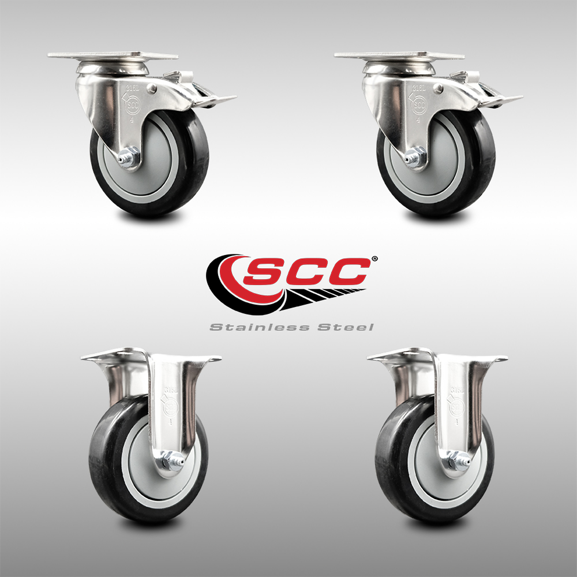 Service Caster, 4in. x 1 1/4in. Plate Casters, Wheel Diameter 4 in ...