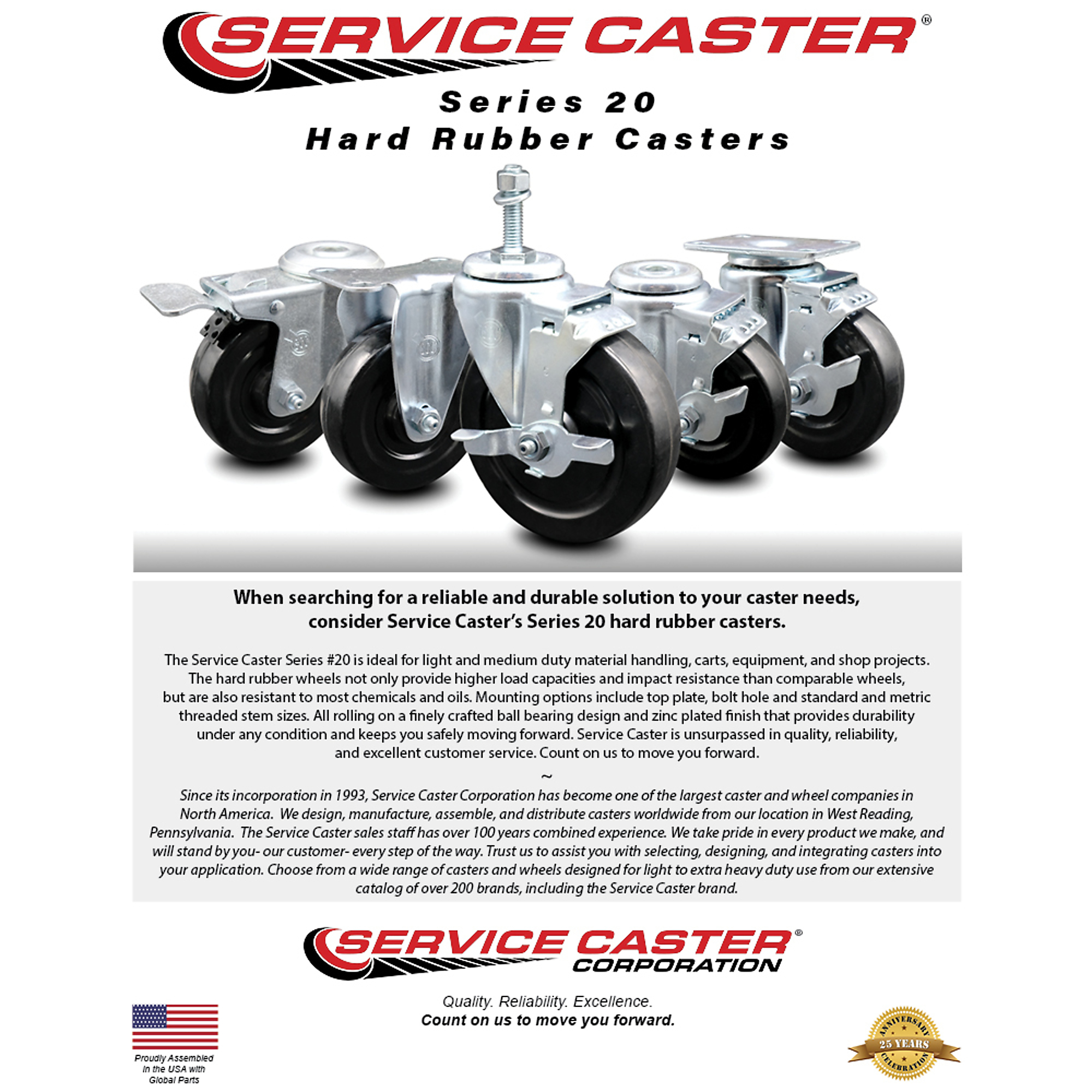 Service Caster, 3 1/2in. x 1 1/4in. Plate Casters, Wheel Diameter 3.5 ...