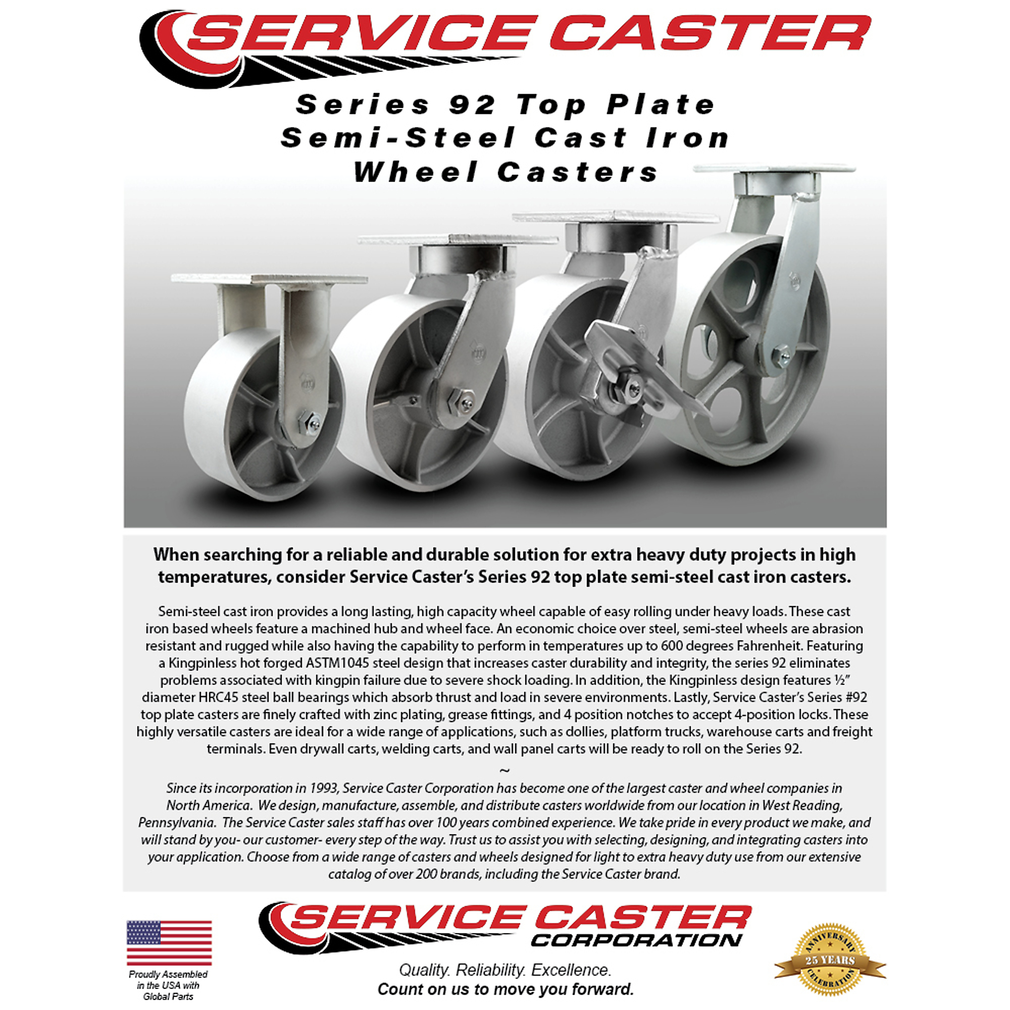 Service Caster, 12in. x 3in. Plate Caster, Wheel Diameter 12 in, Caster ...