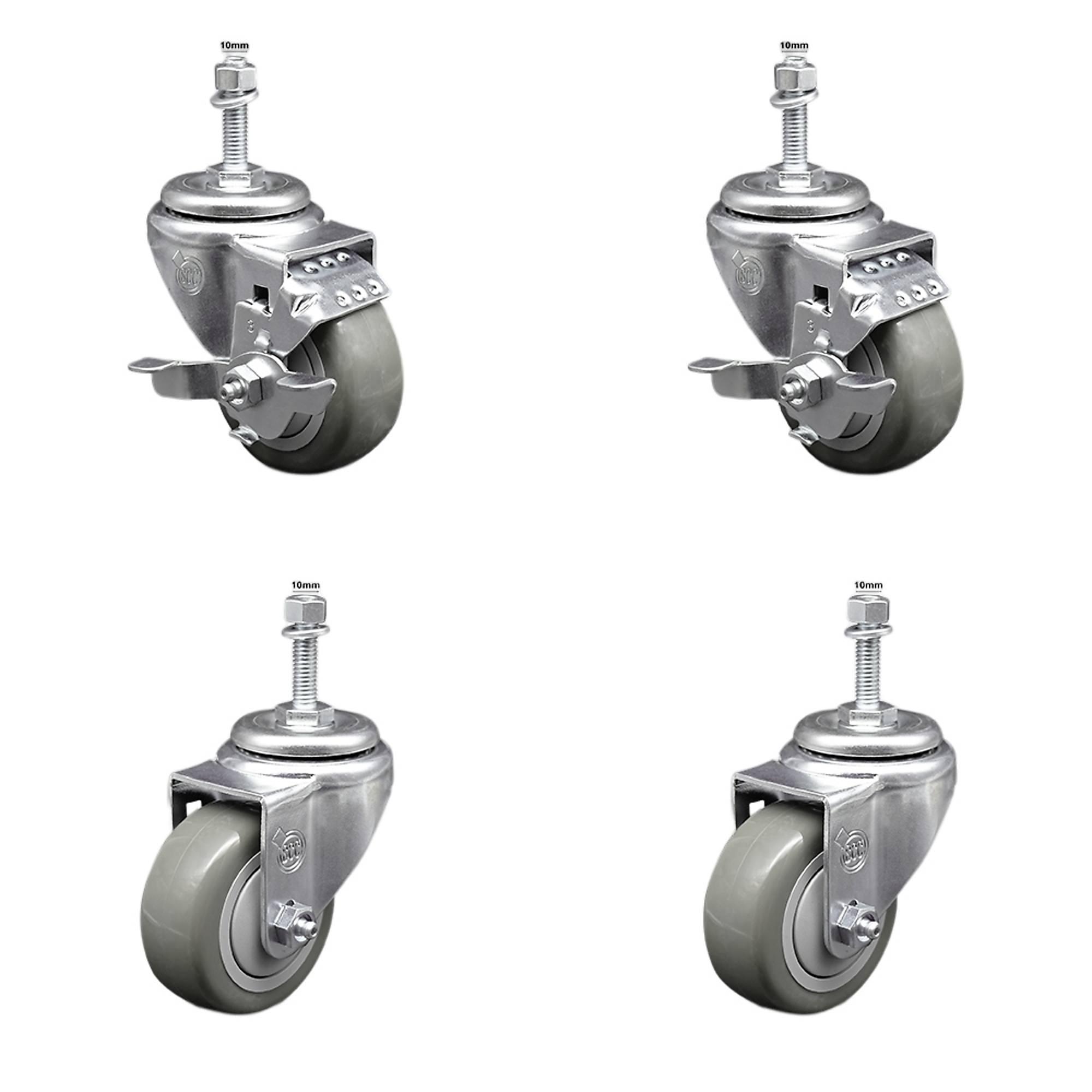 Service Caster, 3in. x 1 1/4in. Stem Casters, Wheel Diameter 3 in ...