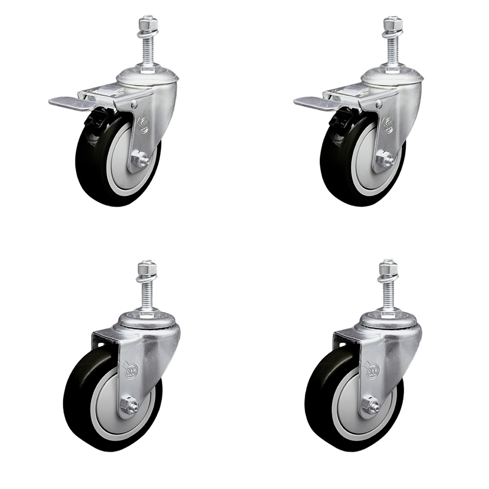 Service Caster, 4in. x 1 1/4in. Stem Casters, Wheel Diameter 4 in ...