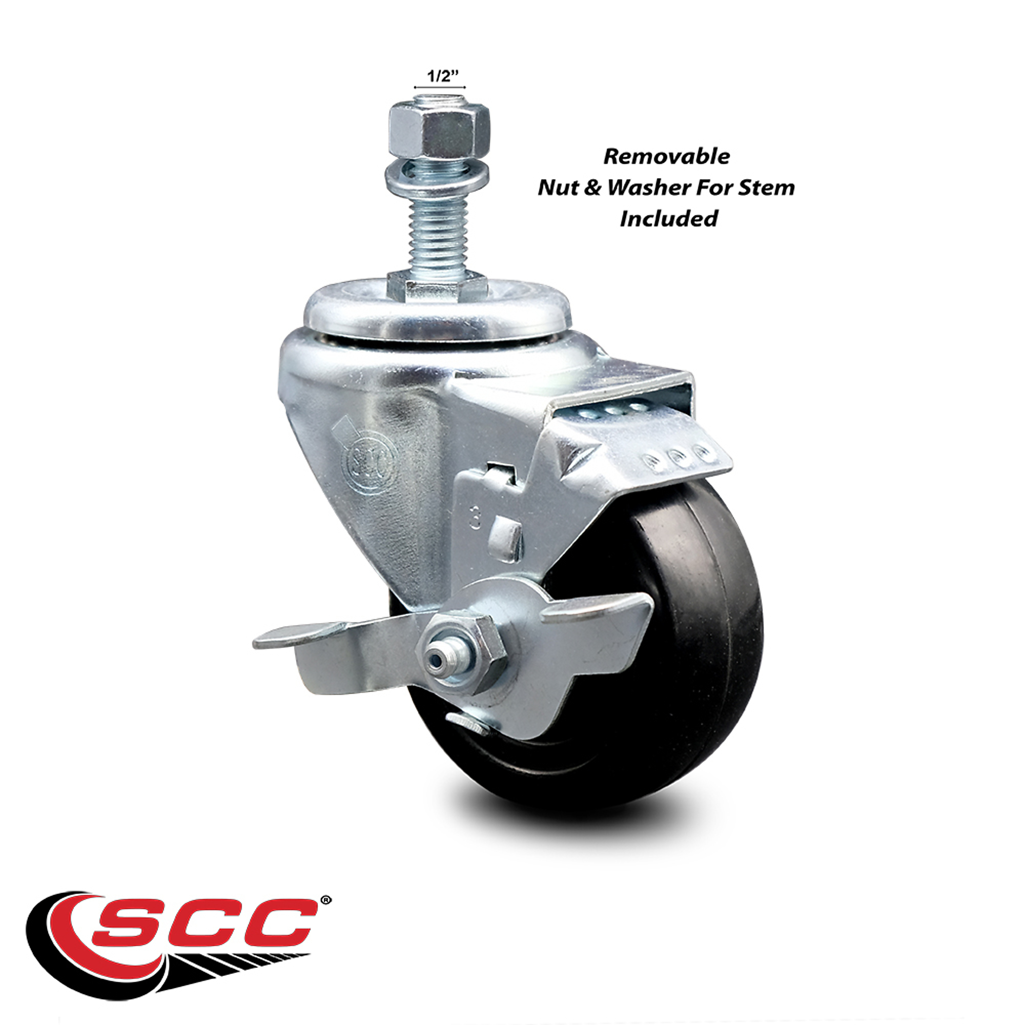 Service Caster, 3 1/2in. x 1 1/4in. Stem Caster, Wheel Diameter 3.5 in ...