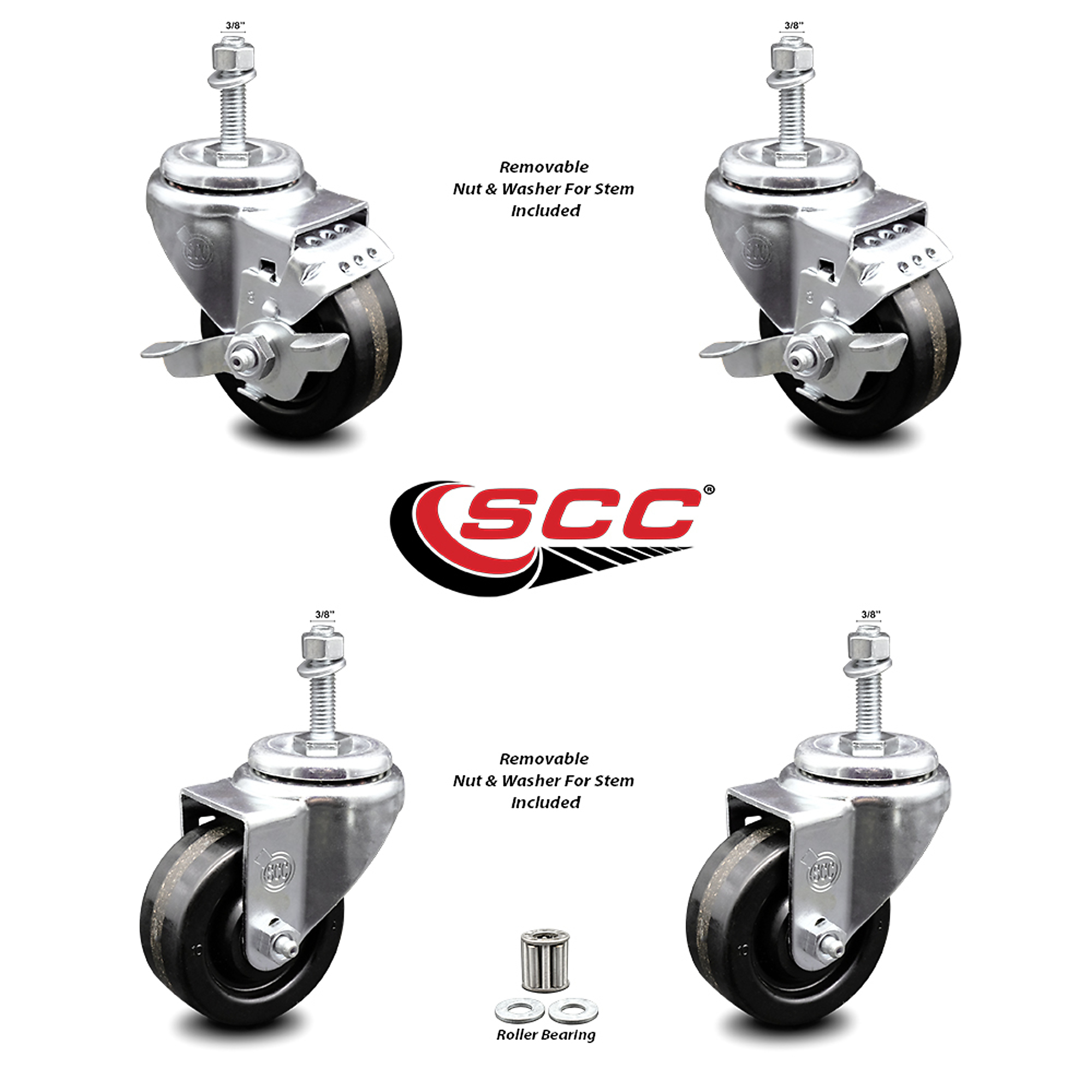 Service Caster, 3 1/2in. x 1 1/4in. Stem Casters, Wheel Diameter 3.5 in ...