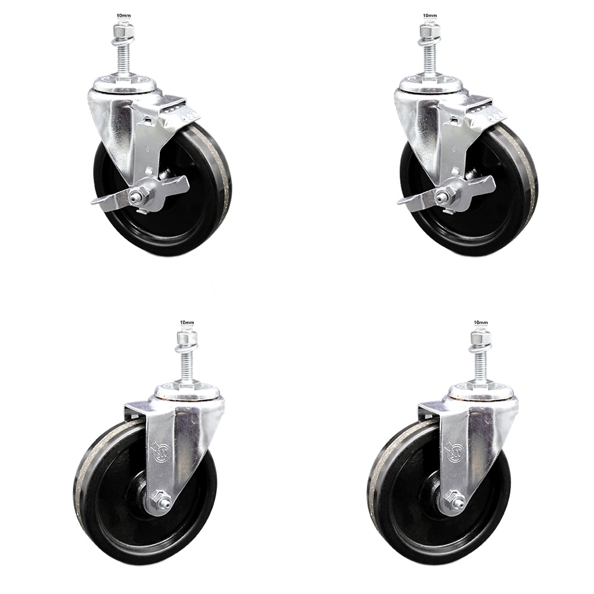 Service Caster, 5in. x 1 1/4in. Stem Casters, Wheel Diameter 5 in ...