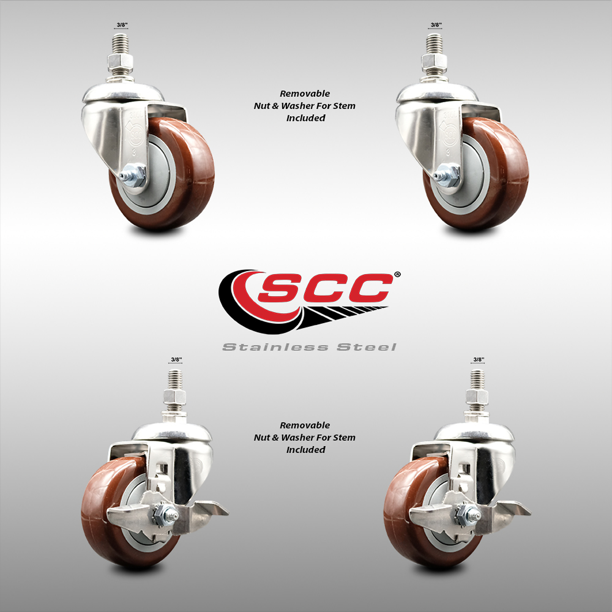 Service Caster, 3 1/2in. x 1 1/4in. Stem Casters, Wheel Diameter 3.5 in ...